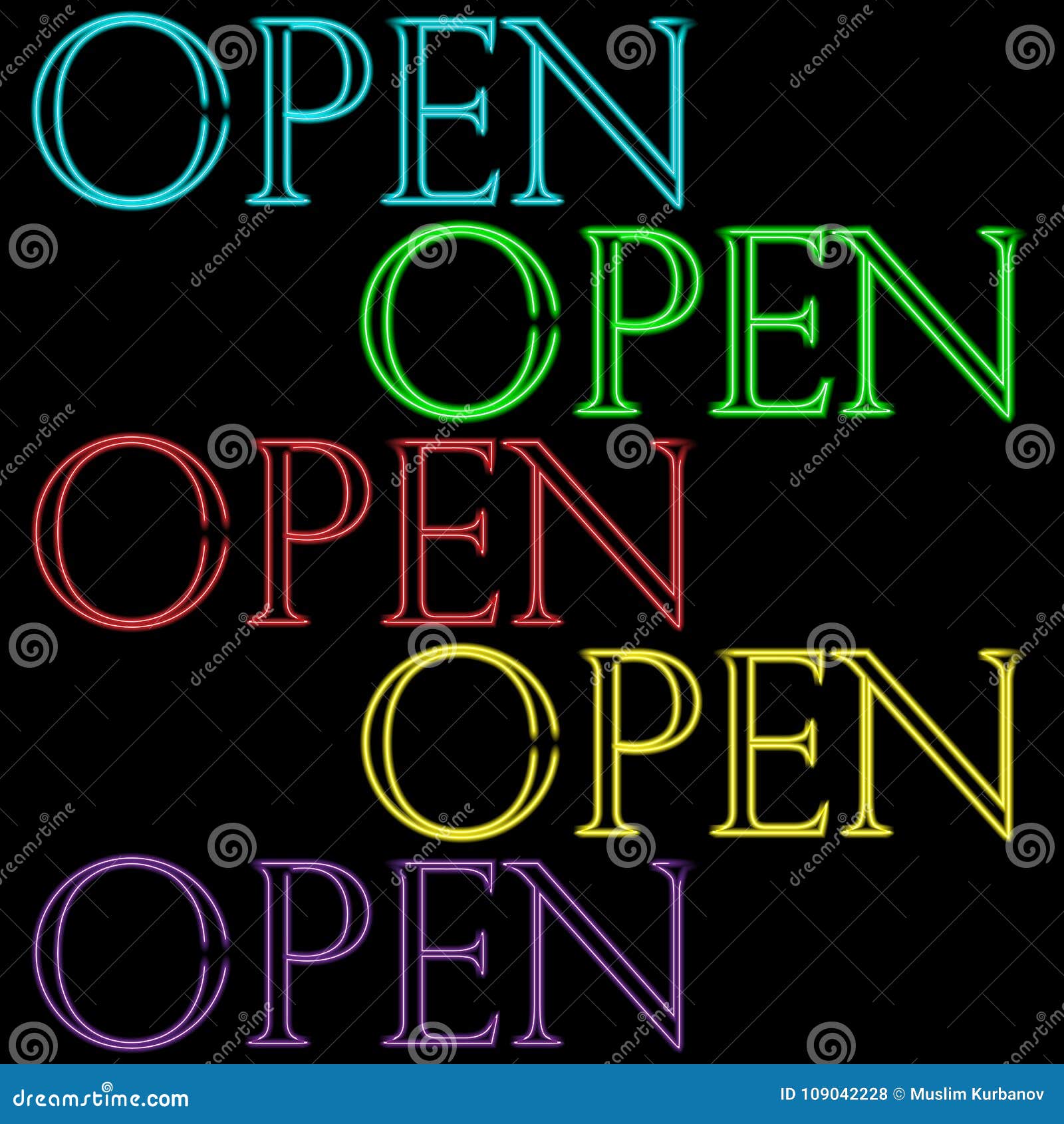 Neon Open Text Set Cursive Style Template Vector Stock Vector ...