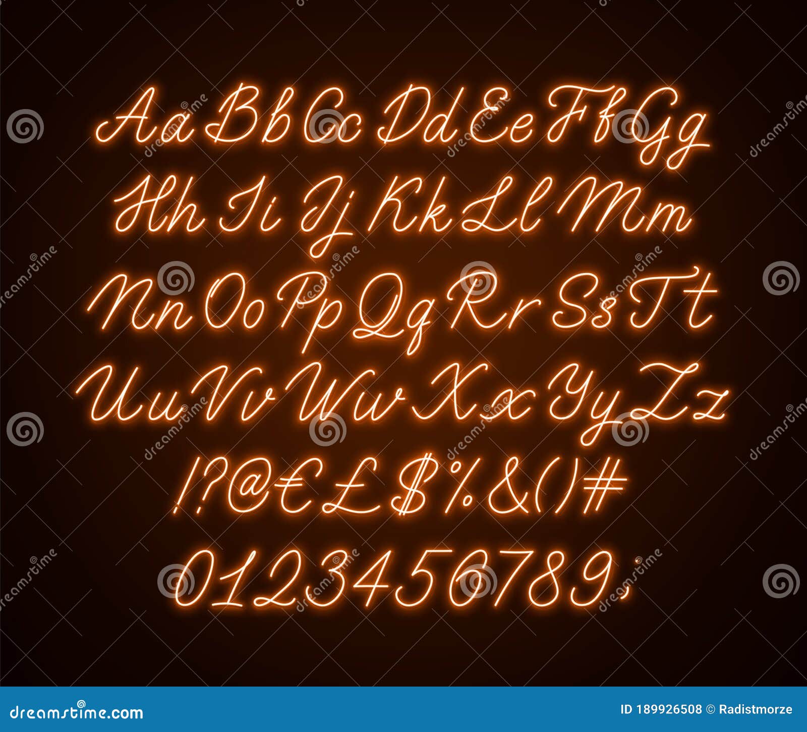 Neon Cursive Alphabet Font. Red Color Lowercase And Uppercase Bright ...