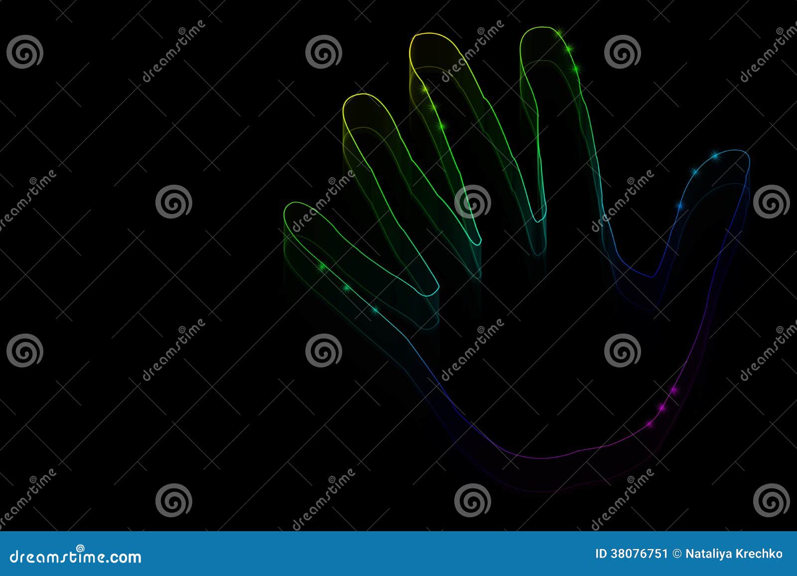 Neon outline of the hand stock illustration. Illustration of fingers ...