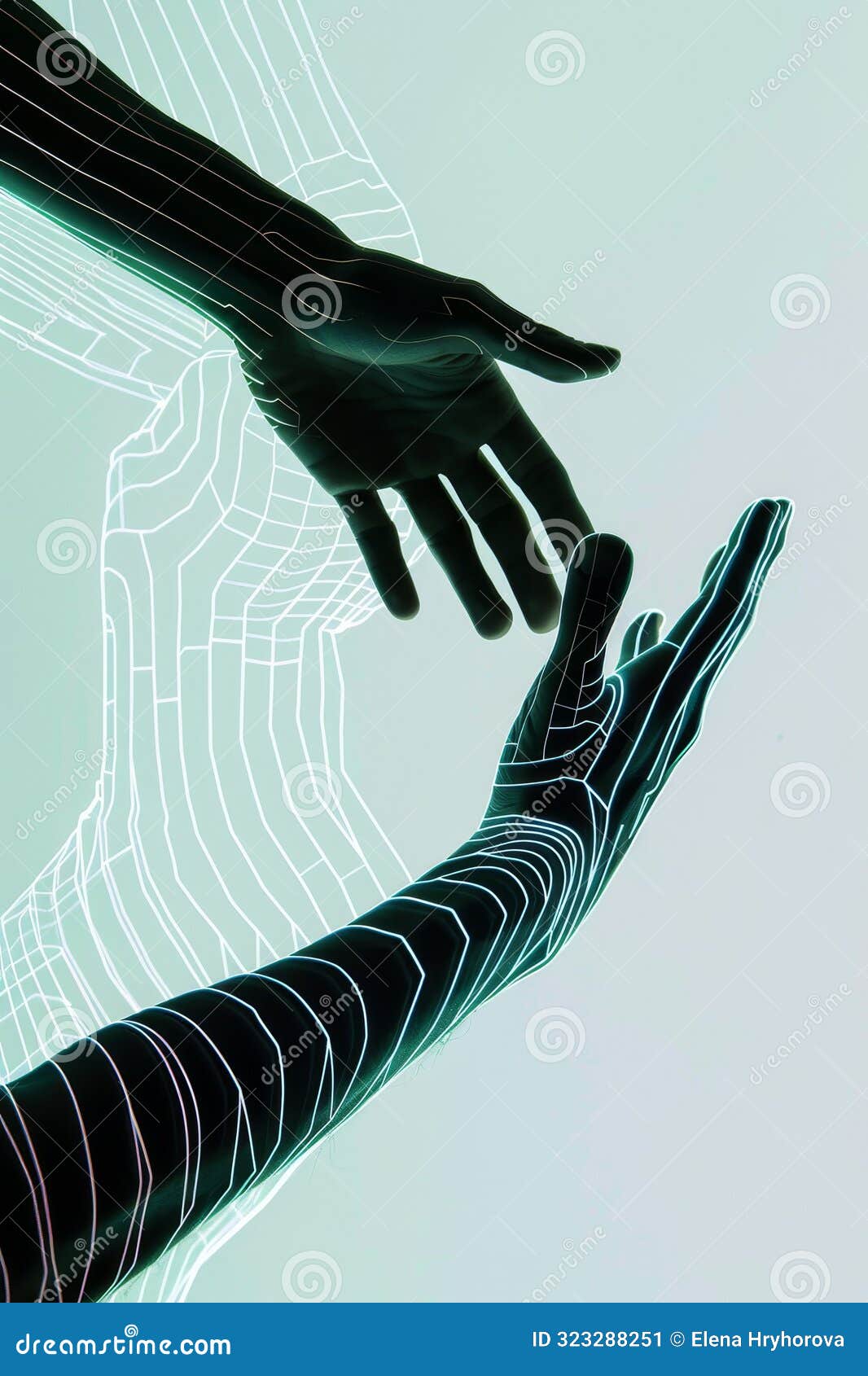 Neon-outlined Hands Reaching Out, Neutral Backdrop, Representing ...