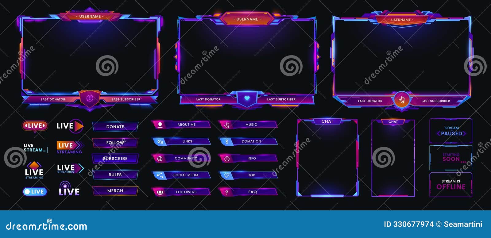 Neon Overlay Game Screen, Panel Interface Frames Stock Illustration ...