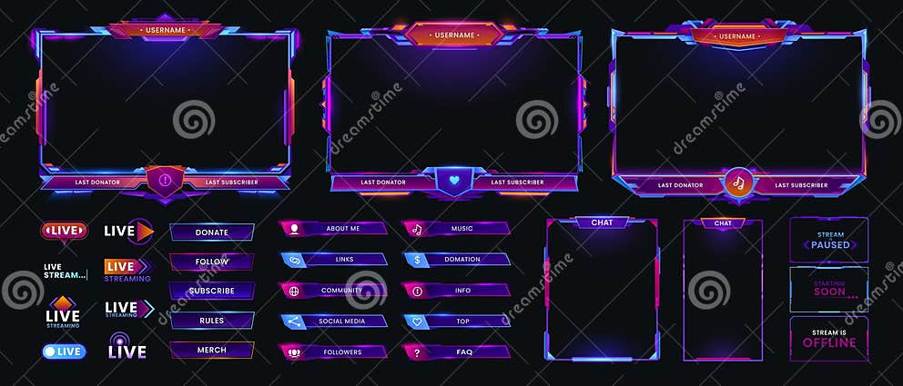 Neon Overlay Game Screen, Panel Interface Frames Stock Illustration ...