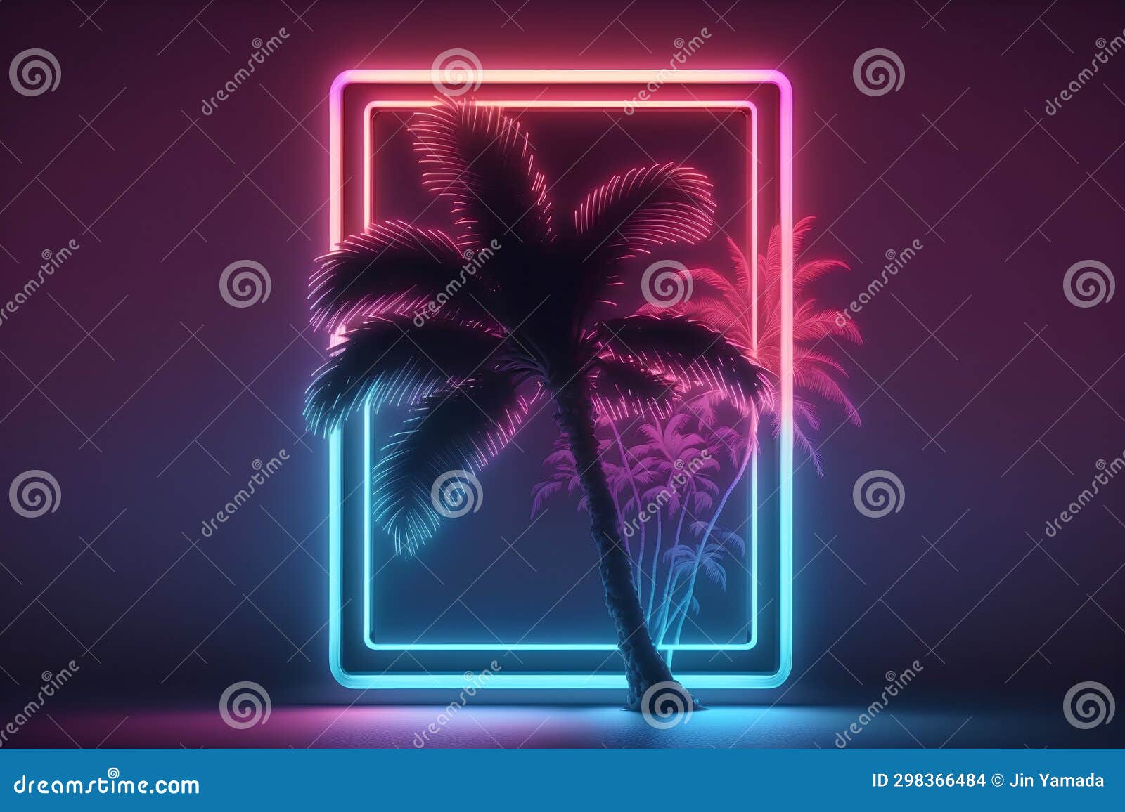Neon Palm Tree in Neon Light, 3d Render, Square Frame Stock ...