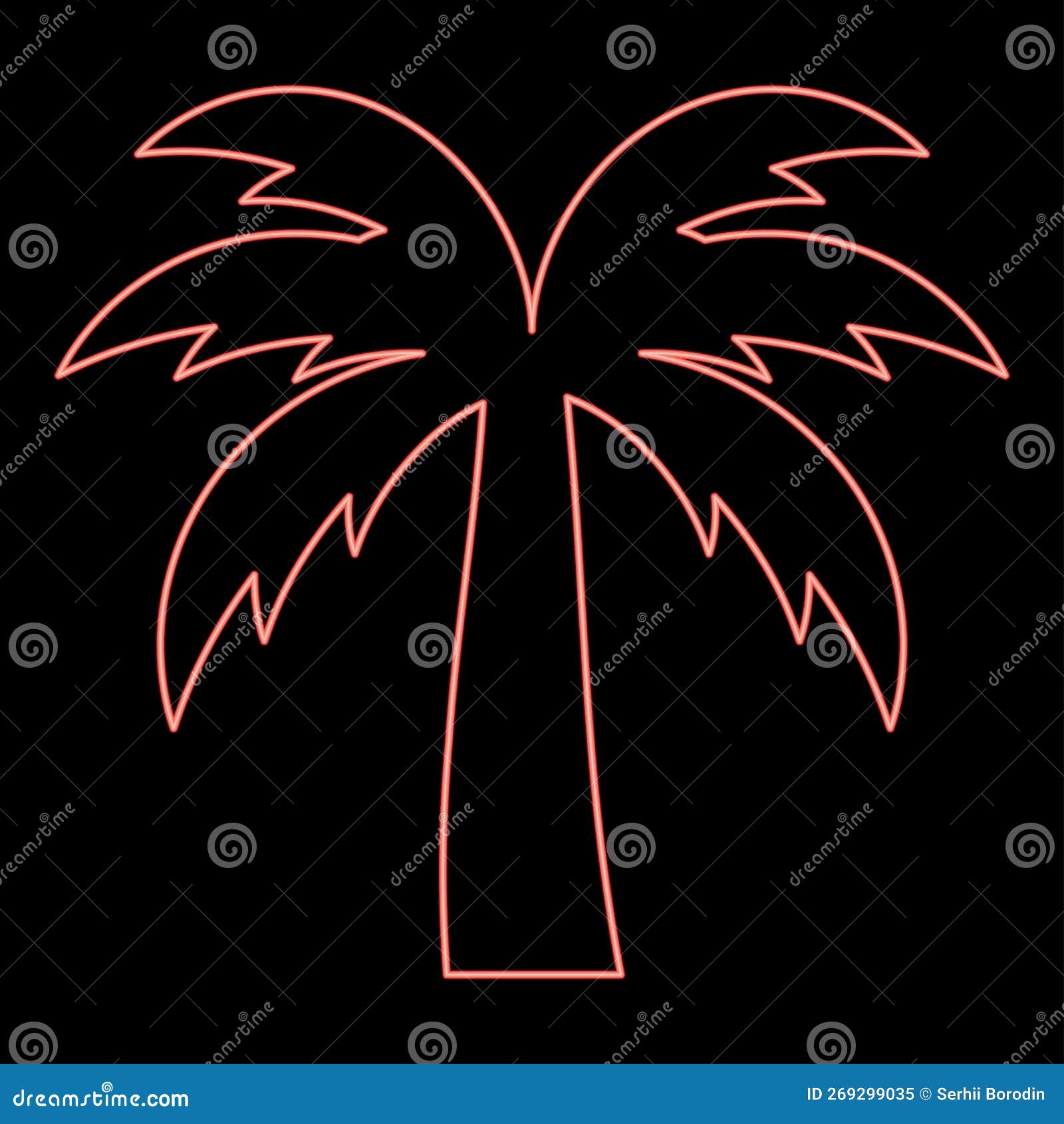 Neon Palm Tree Silhouette Island Concept Red Color Vector Illustration ...