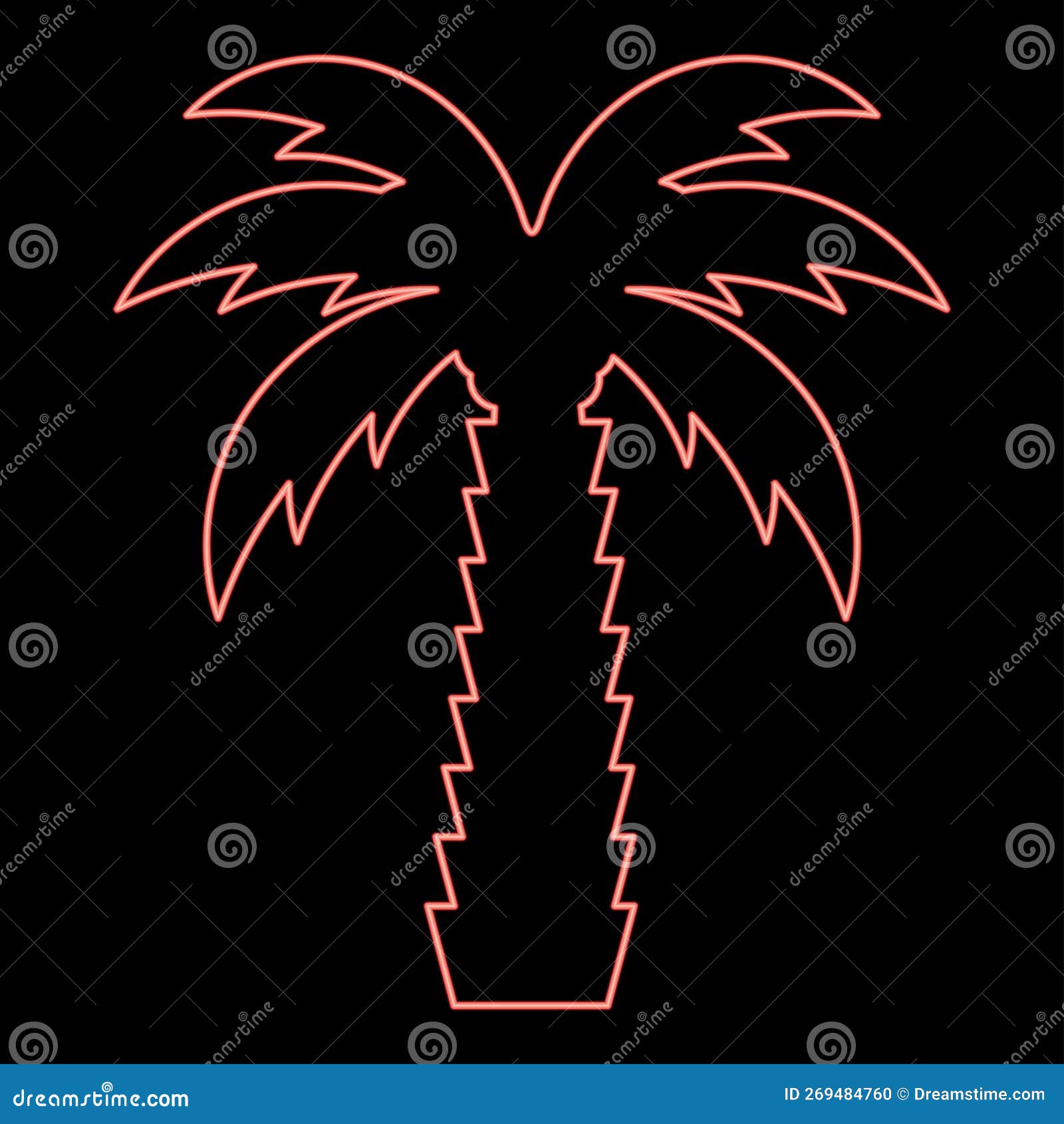 Neon Palm Tree Tropical Coconut Red Color Vector Illustration Image ...