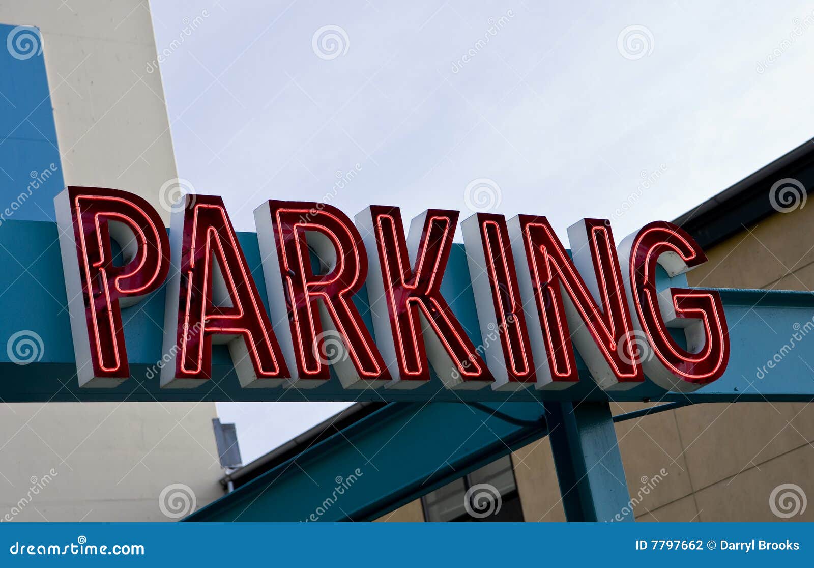 Neon Parking Sign stock photo. Image of garage, light - 7797662