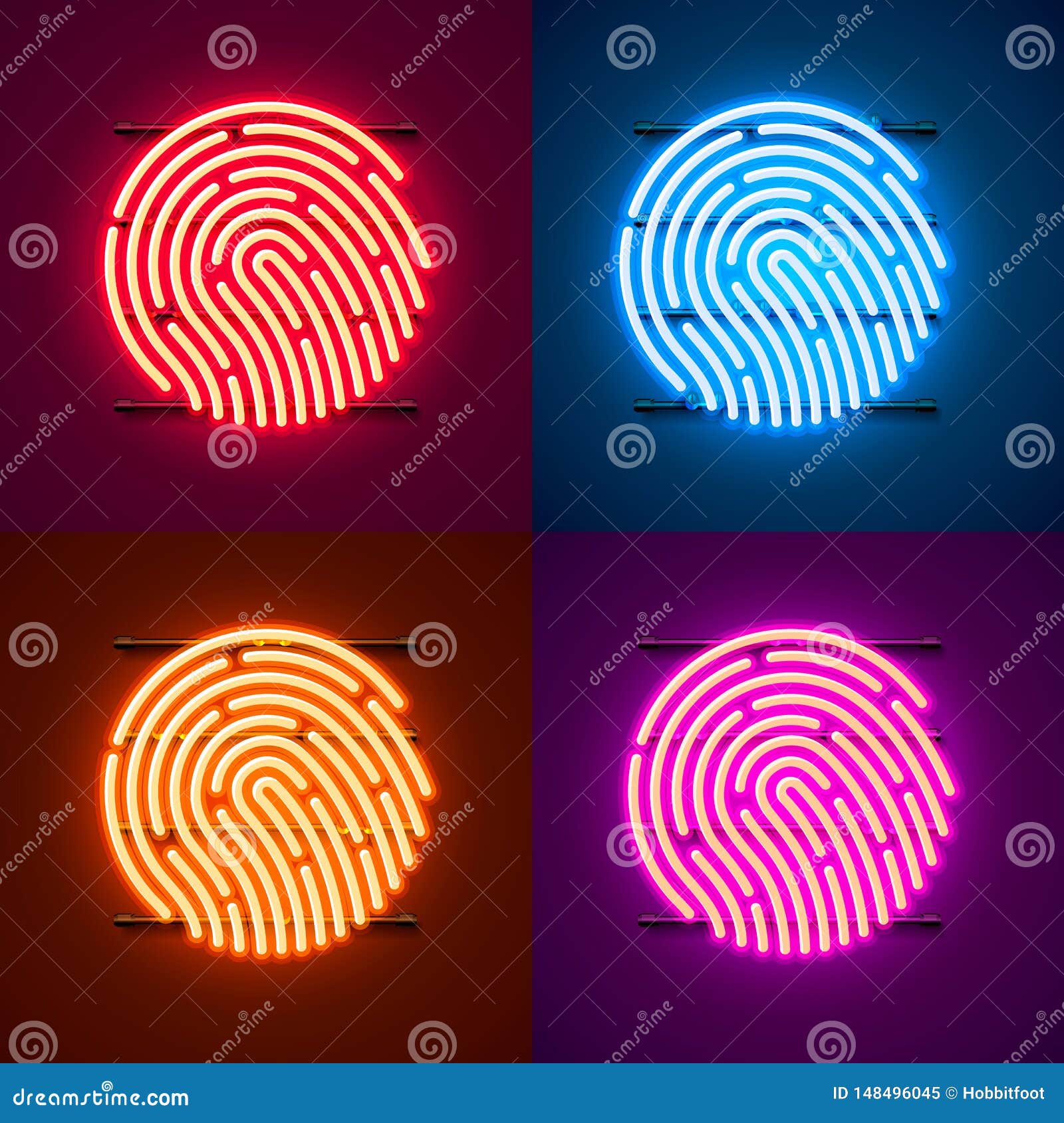 Neon Password Touch ID Phone Sign Color Set. Stock Vector ...