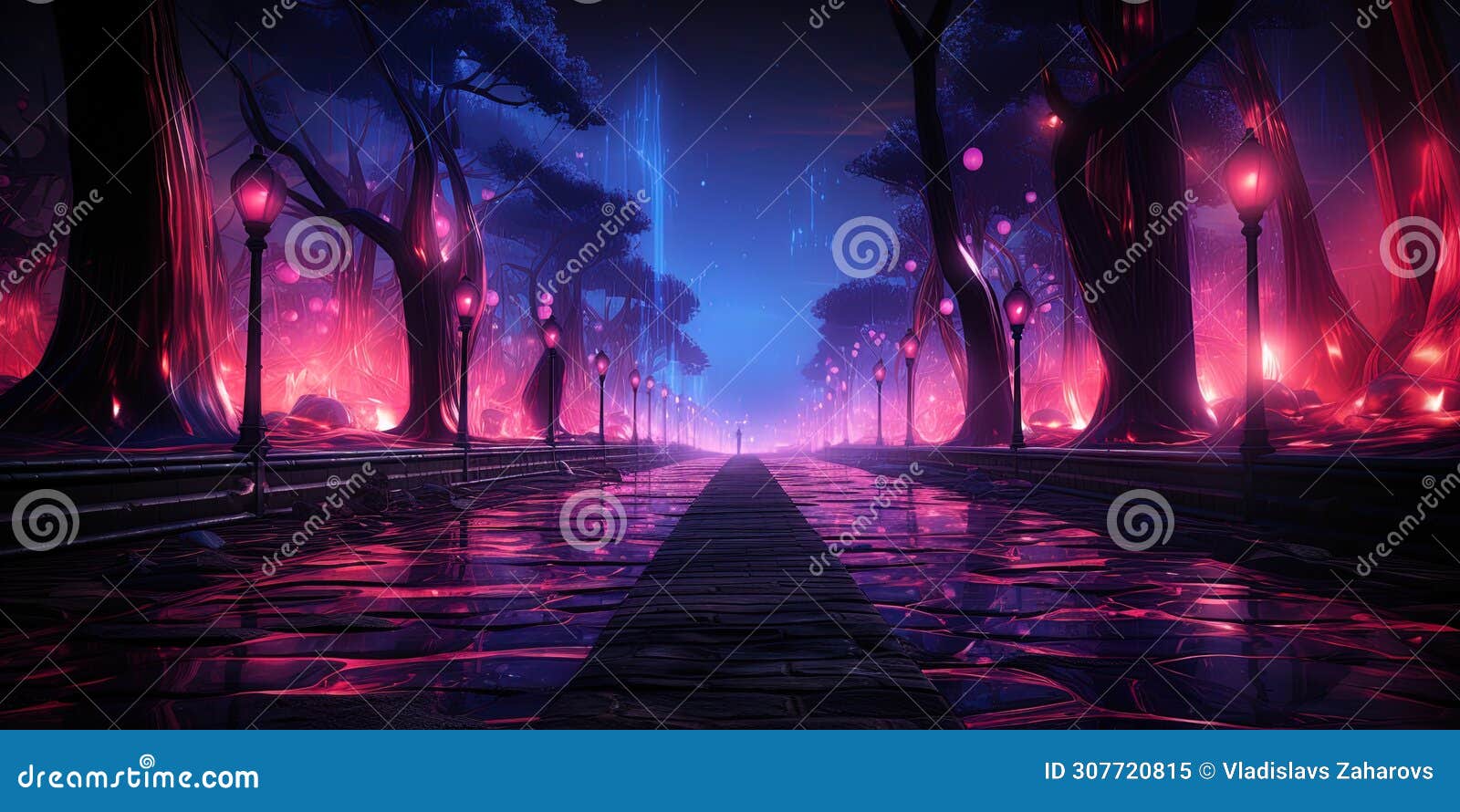 The Neon Path, Immersed in Incredible Light, As If Illuminating the ...