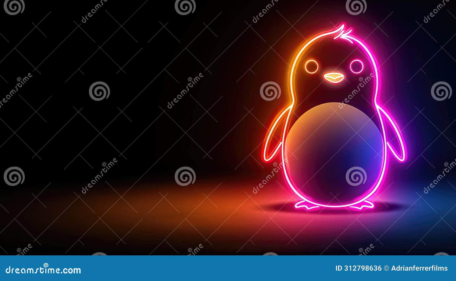 A Neon Penguin Depicted with a Soft Glow and Minimalist Style. Stock ...