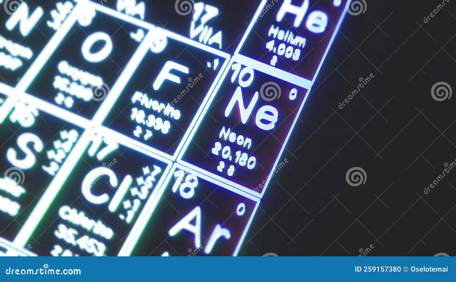 Neon on the Periodic Table of the Elements on Black Blackground,history ...
