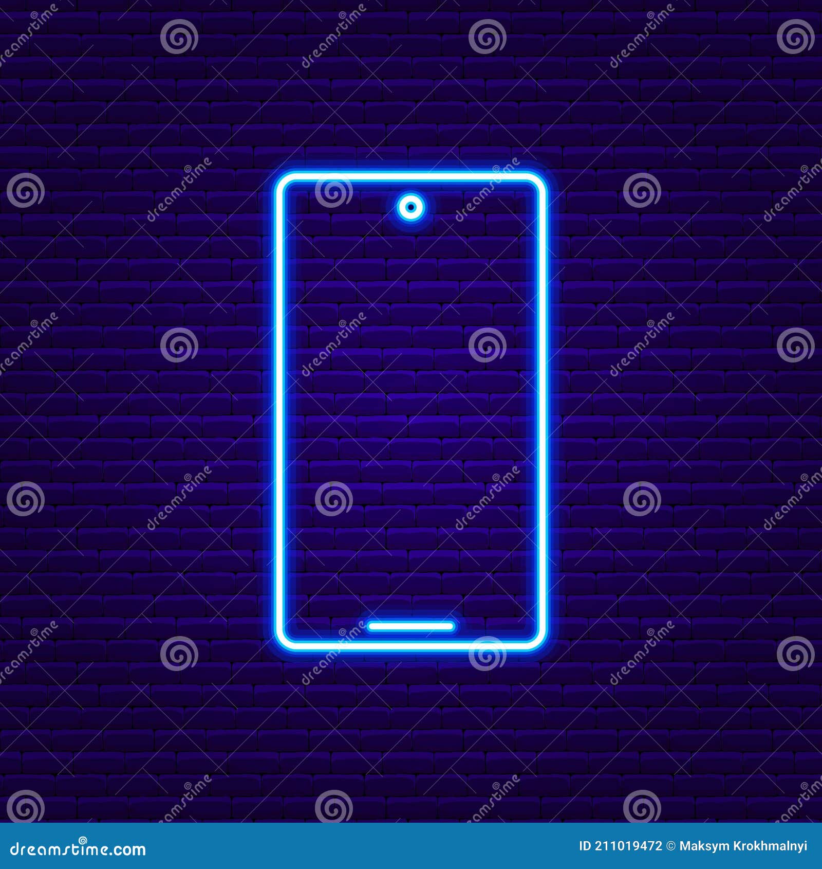 Neon Phone Sign stock vector. Illustration of screen - 211019472