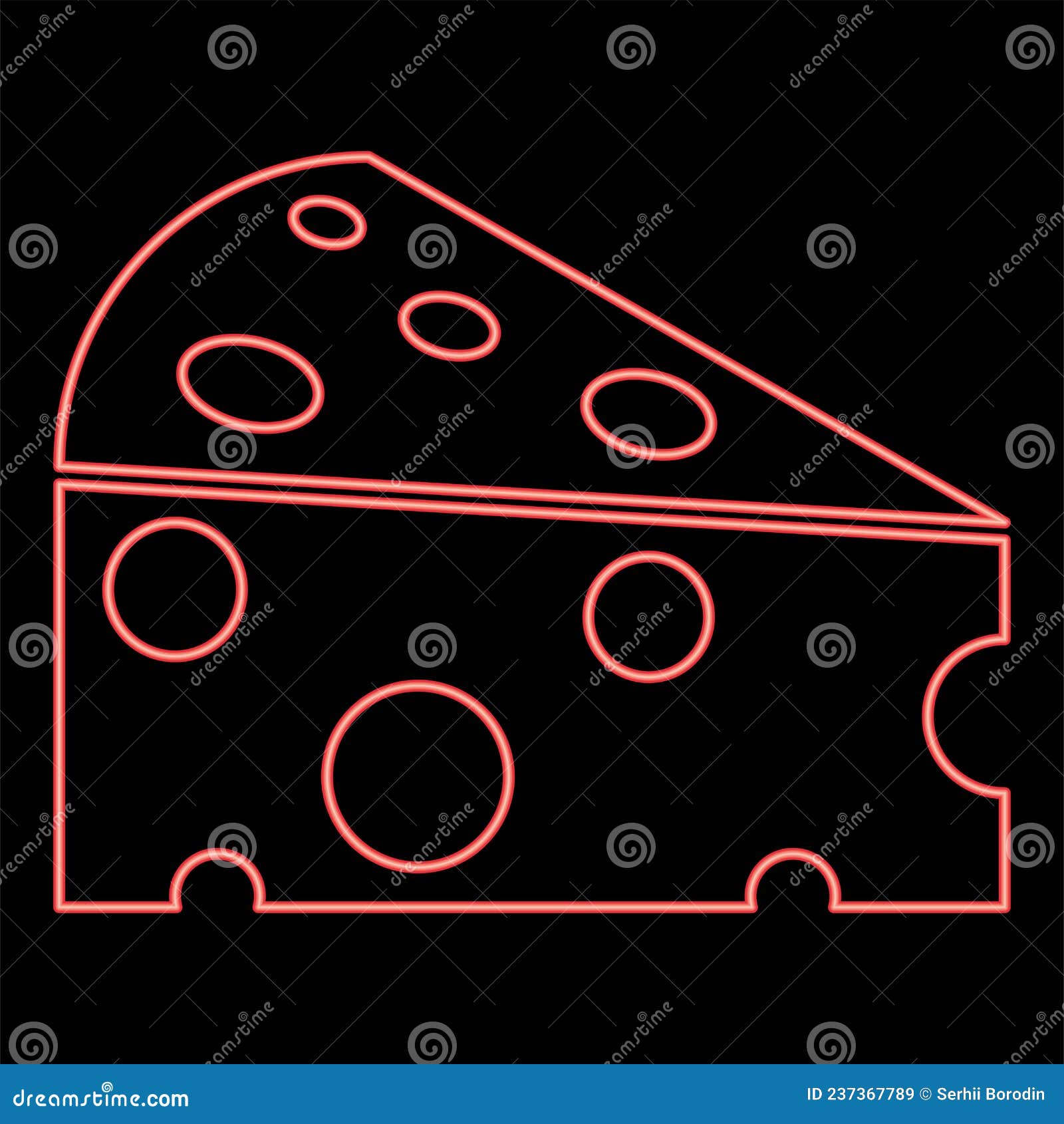 Neon Piece Cheese Red Color Vector Illustration Image Flat Style Stock ...