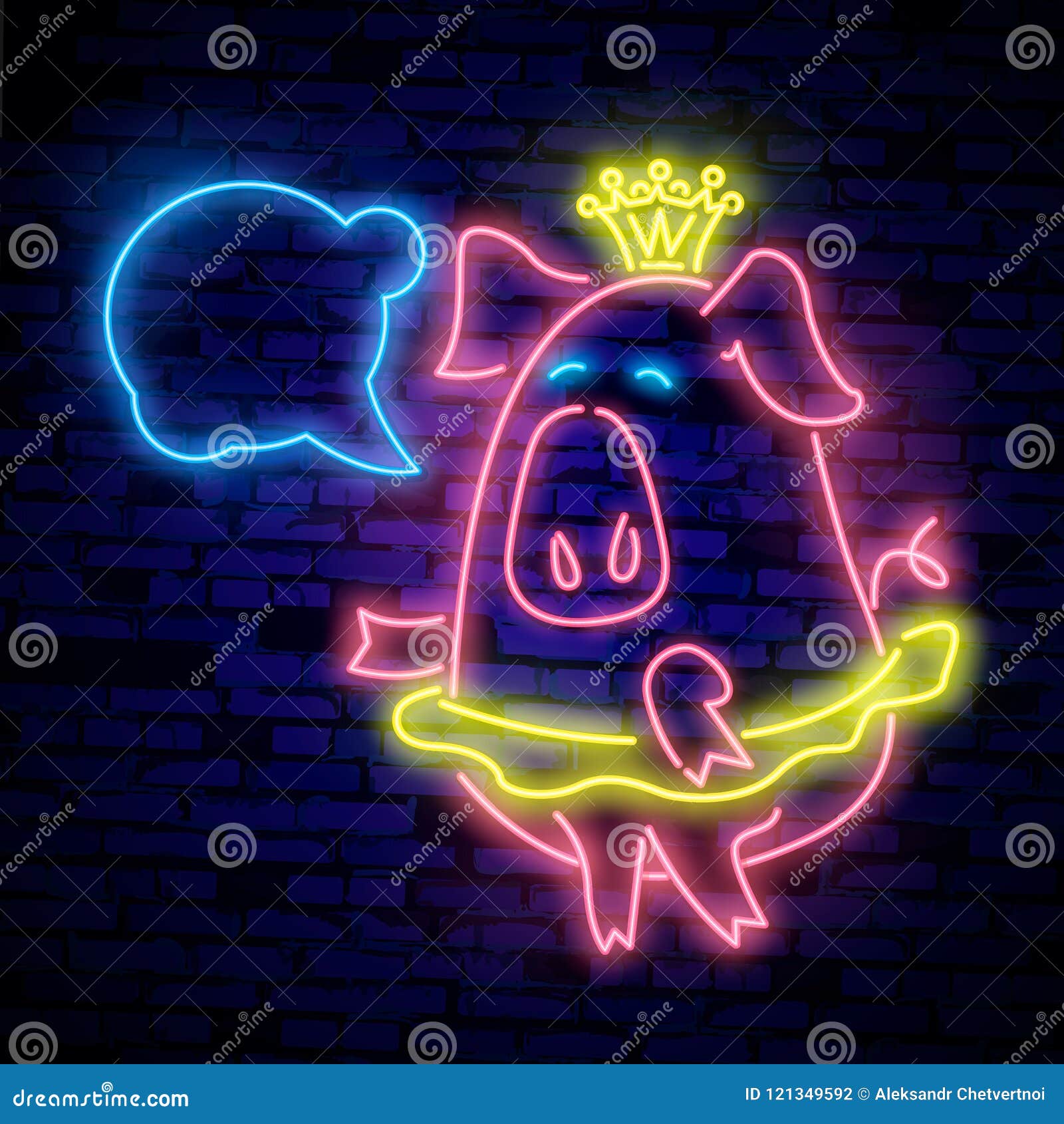Neon Pig. Symbol of 2019 Year. Retro Design Elements for Presentations ...