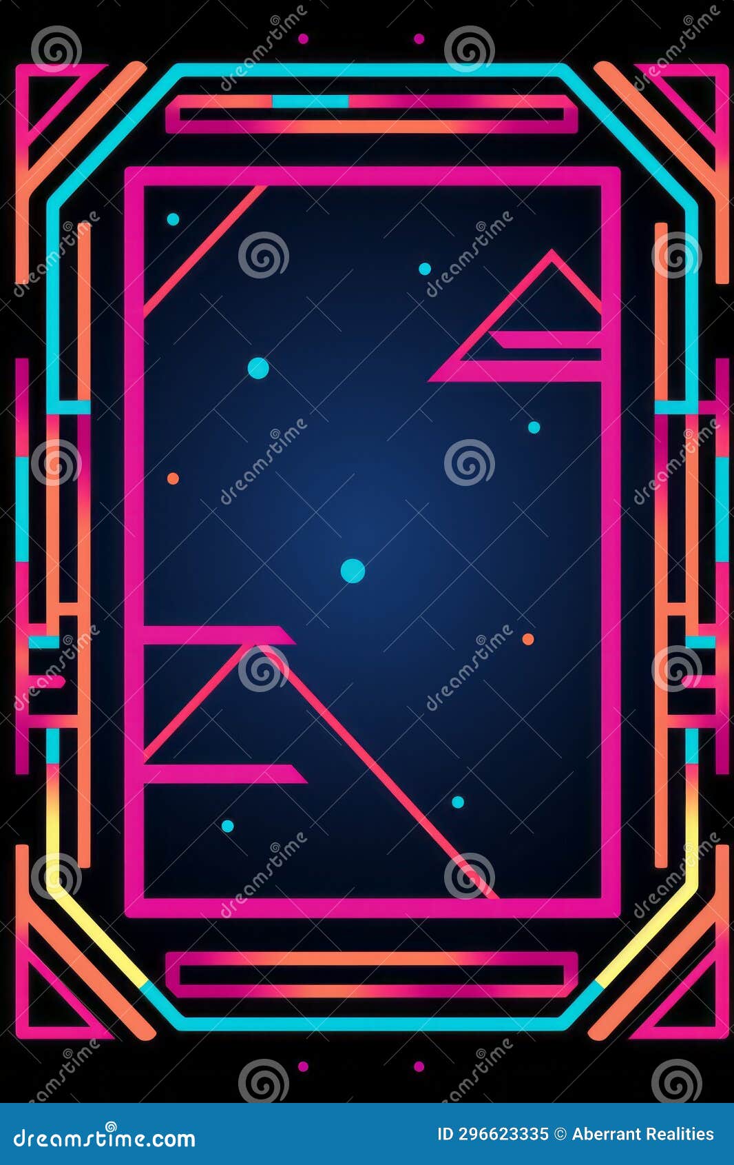 A Neon Pink and Blue Frame with Geometric Shapes Stock Illustration ...