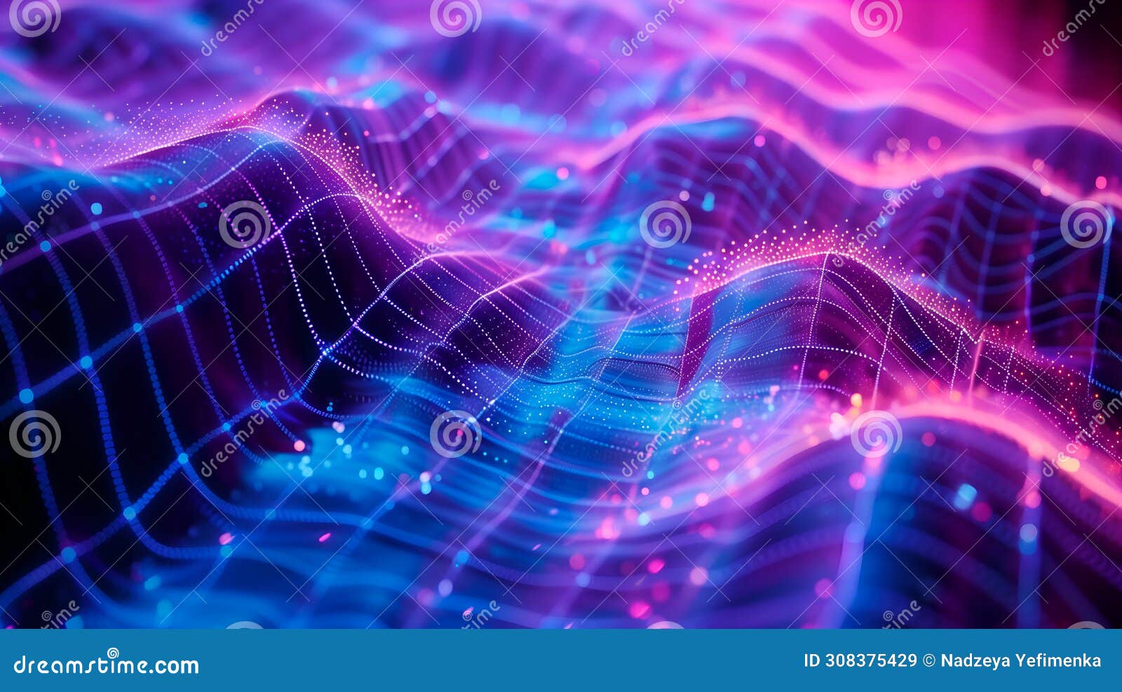 Neon Pink and Blue Light Grid Waves on a Dark Backdrop. AI Generated Stock Illustration ...