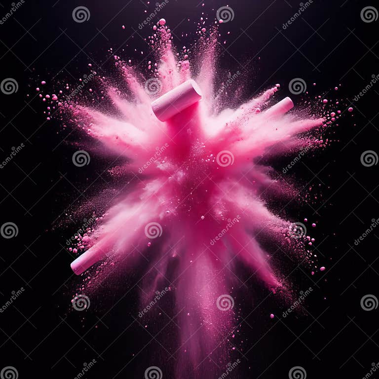 9 1. Neon Pink Chalk Piece Exploding into a Cloud of Stock Photo ...