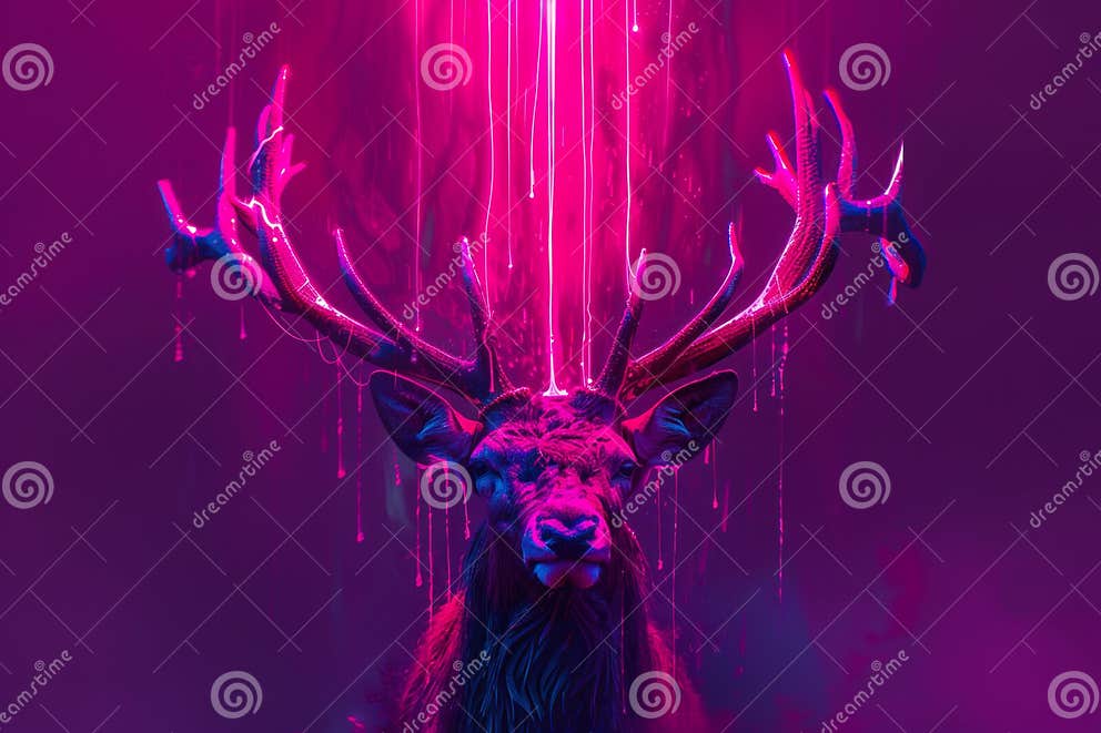 Neon Pink Dripping Antlers on Elk Sculpture. Stock Photo - Image of ...