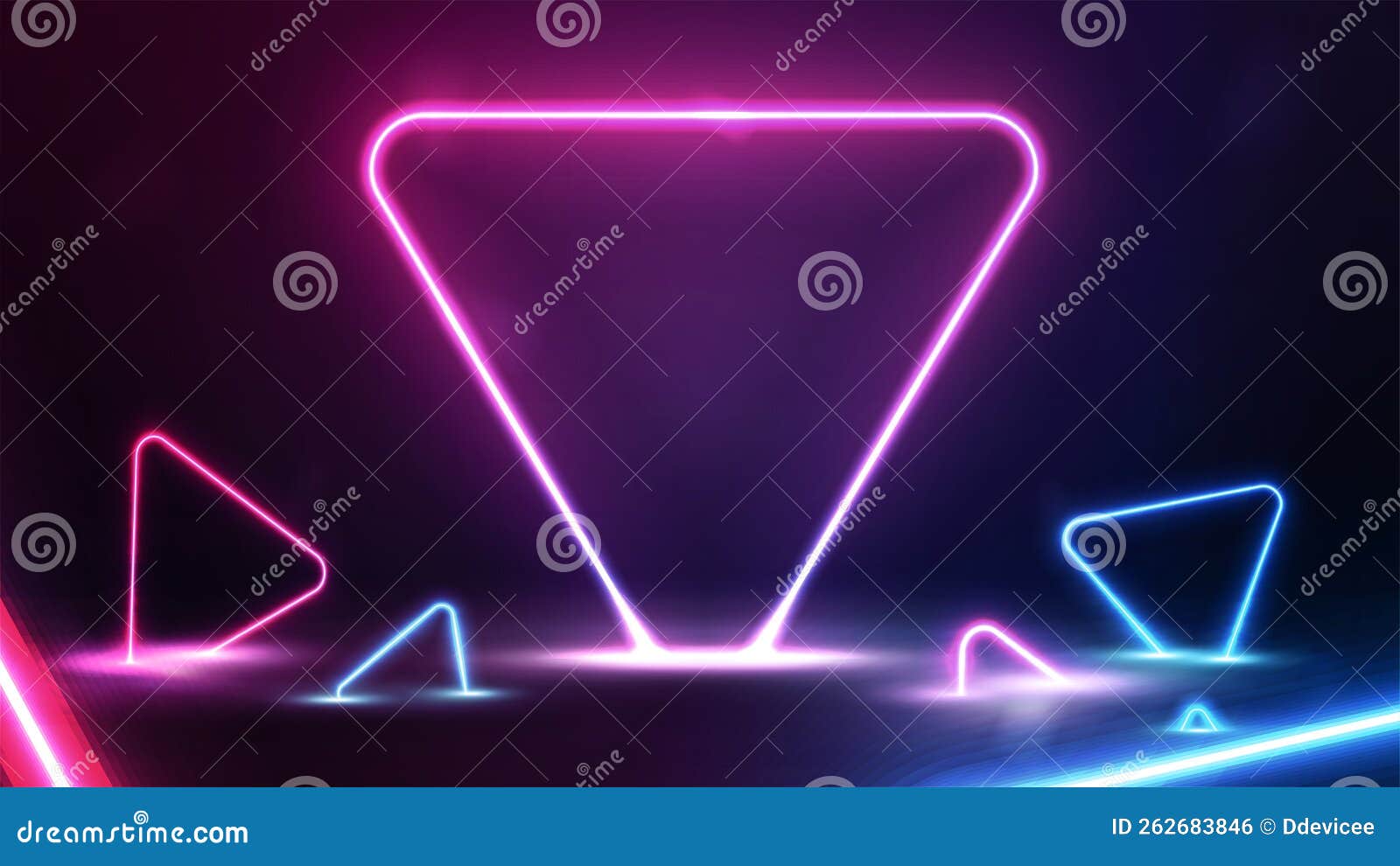 Neon Pink Frame on Dark Scene with Neon Blue and Pink Triangles Around ...