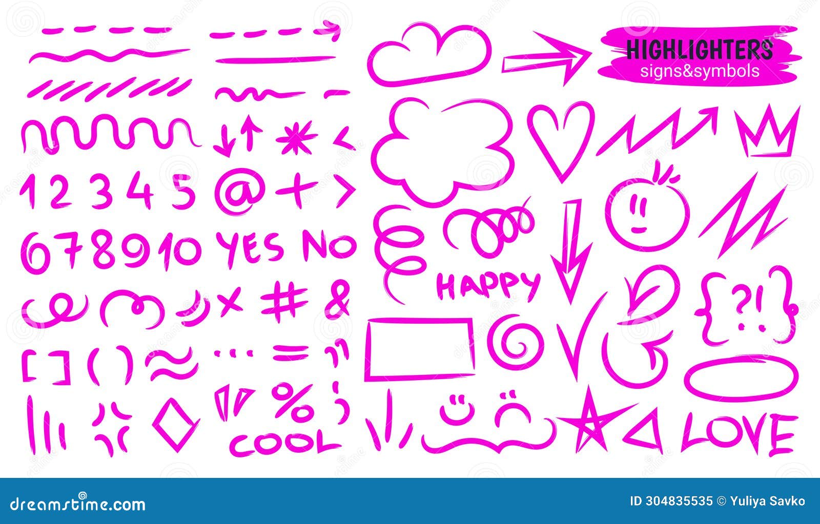 Neon Pink Highlight Brush Underlines. Isolated Elements. Stock Vector ...