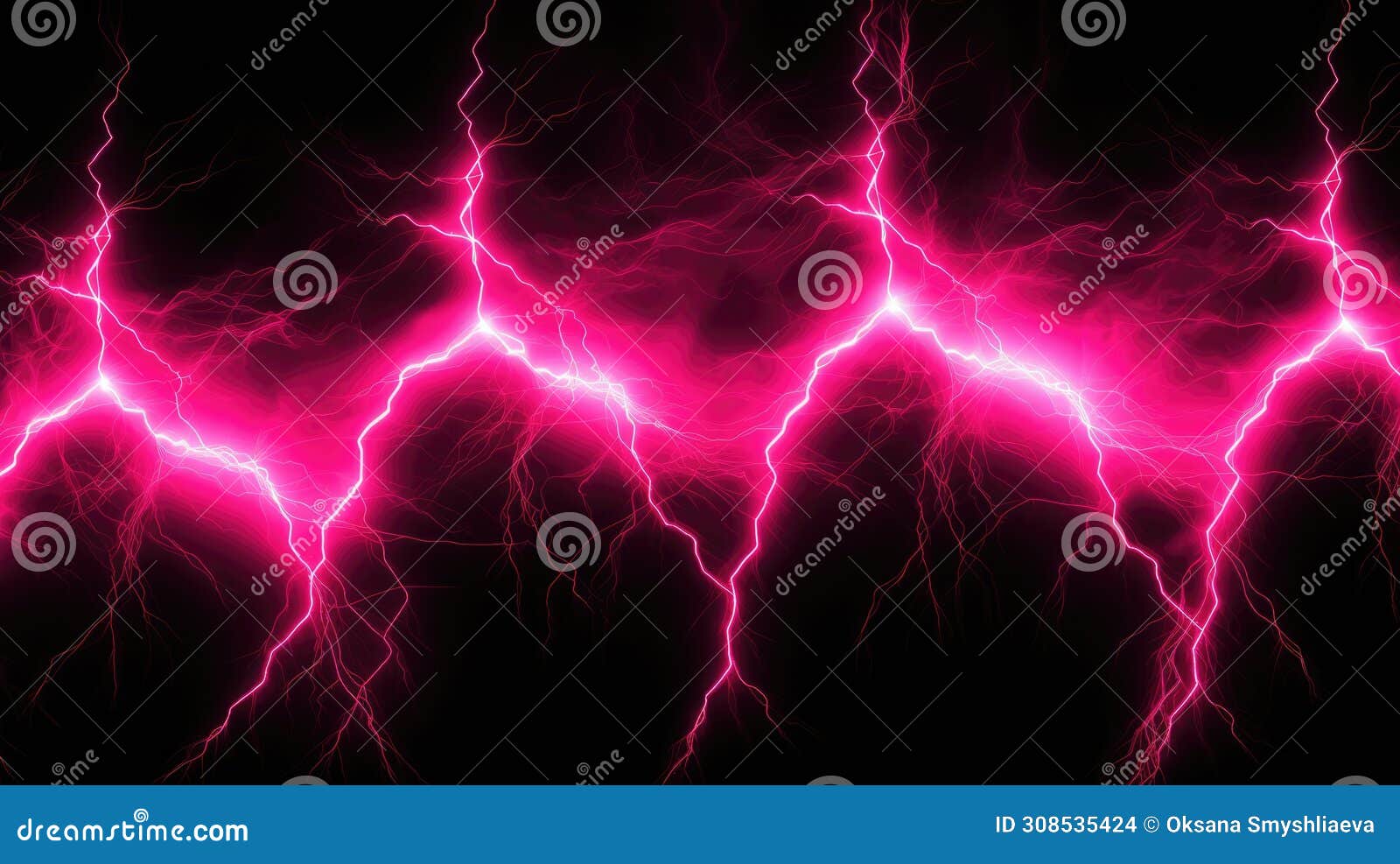Neon Pink Lightning Strikes on Black Background Illustration Stock ...