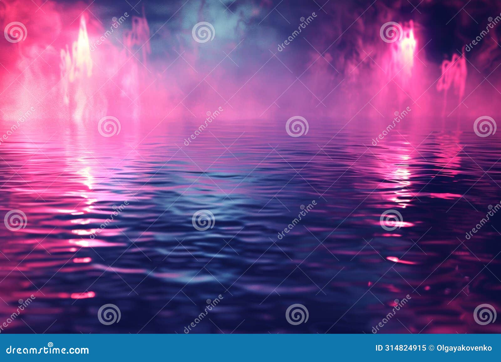 Neon Pink Lights and Night Water Surface Stock Illustration ...