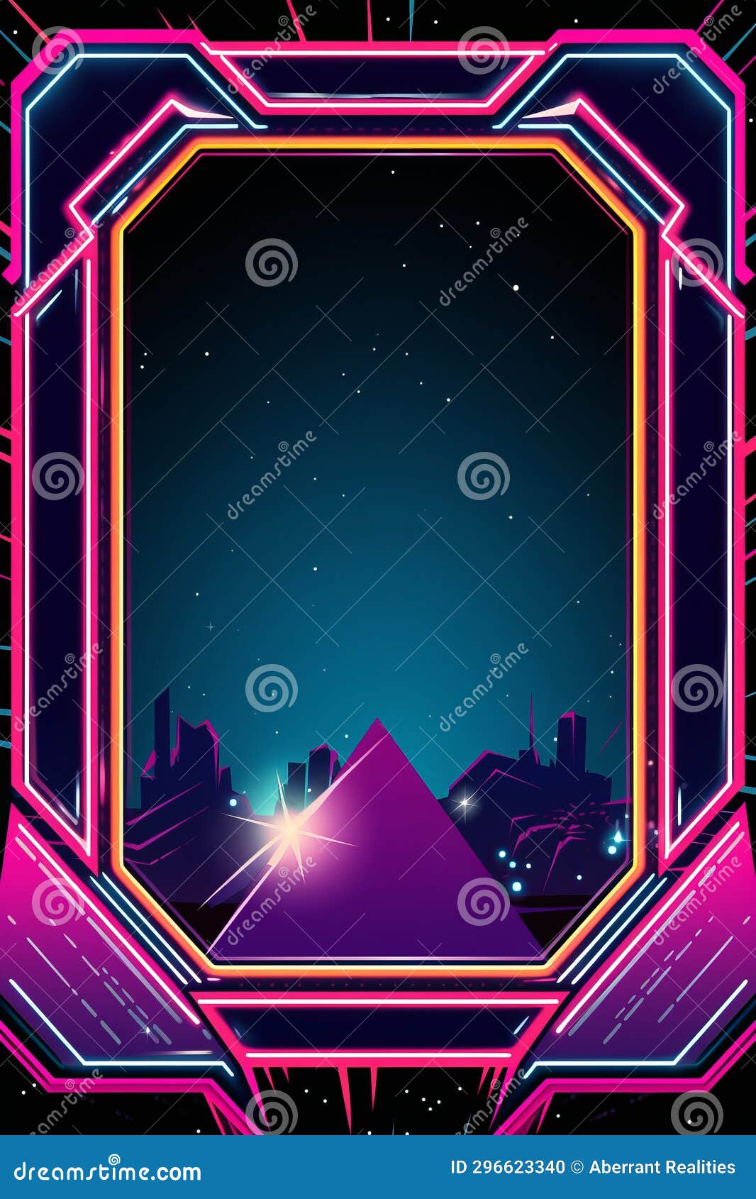 A Neon Pink and Purple Frame with a City in the Background Stock ...