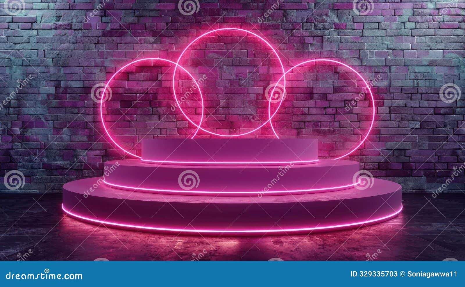 A Neon Pink Stage with Three Circles on it Stock Illustration ...
