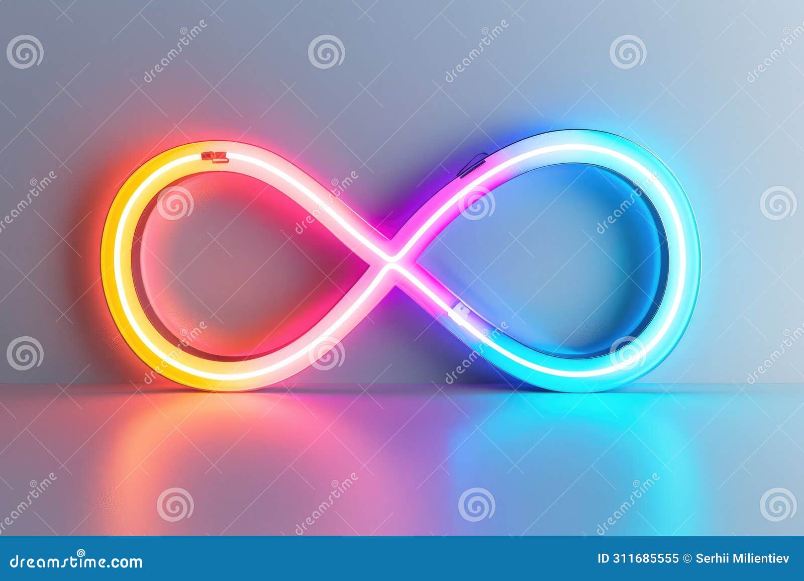 Neon Pink, Yellow and Blue Infinity Symbol on Grey Background with ...