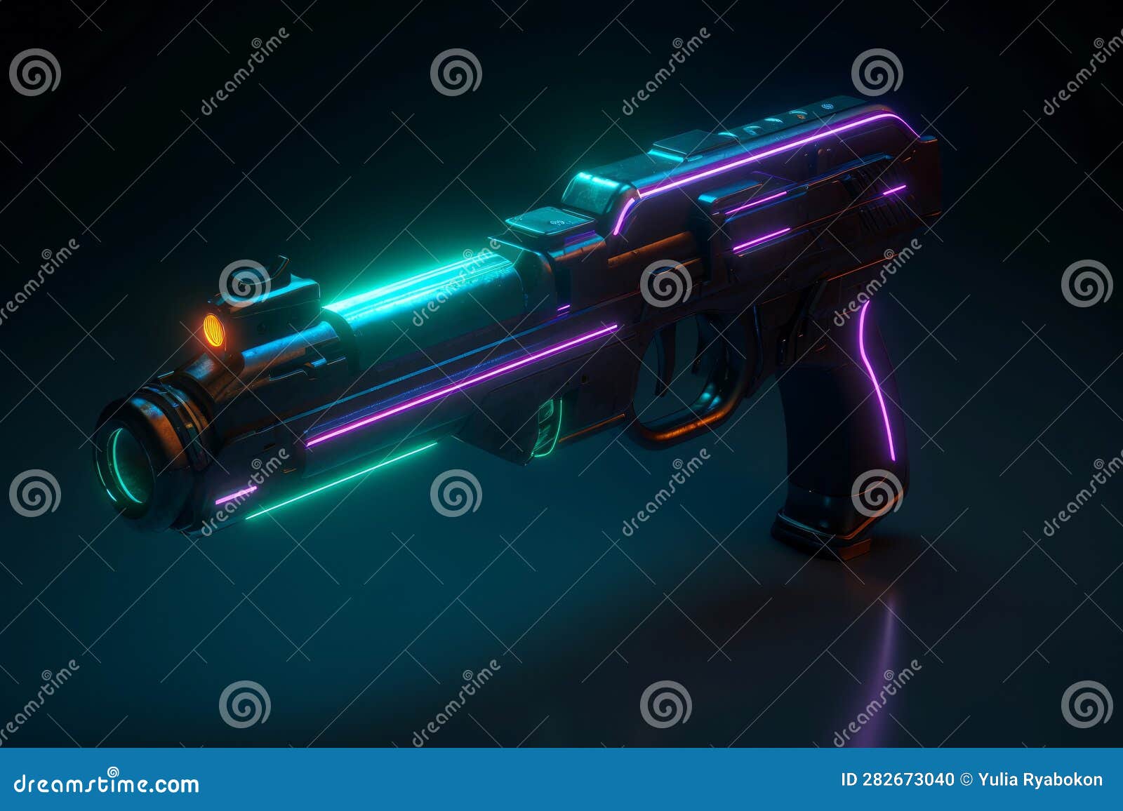 Neon Pistol Gun. Generate Ai Stock Illustration - Illustration of ...