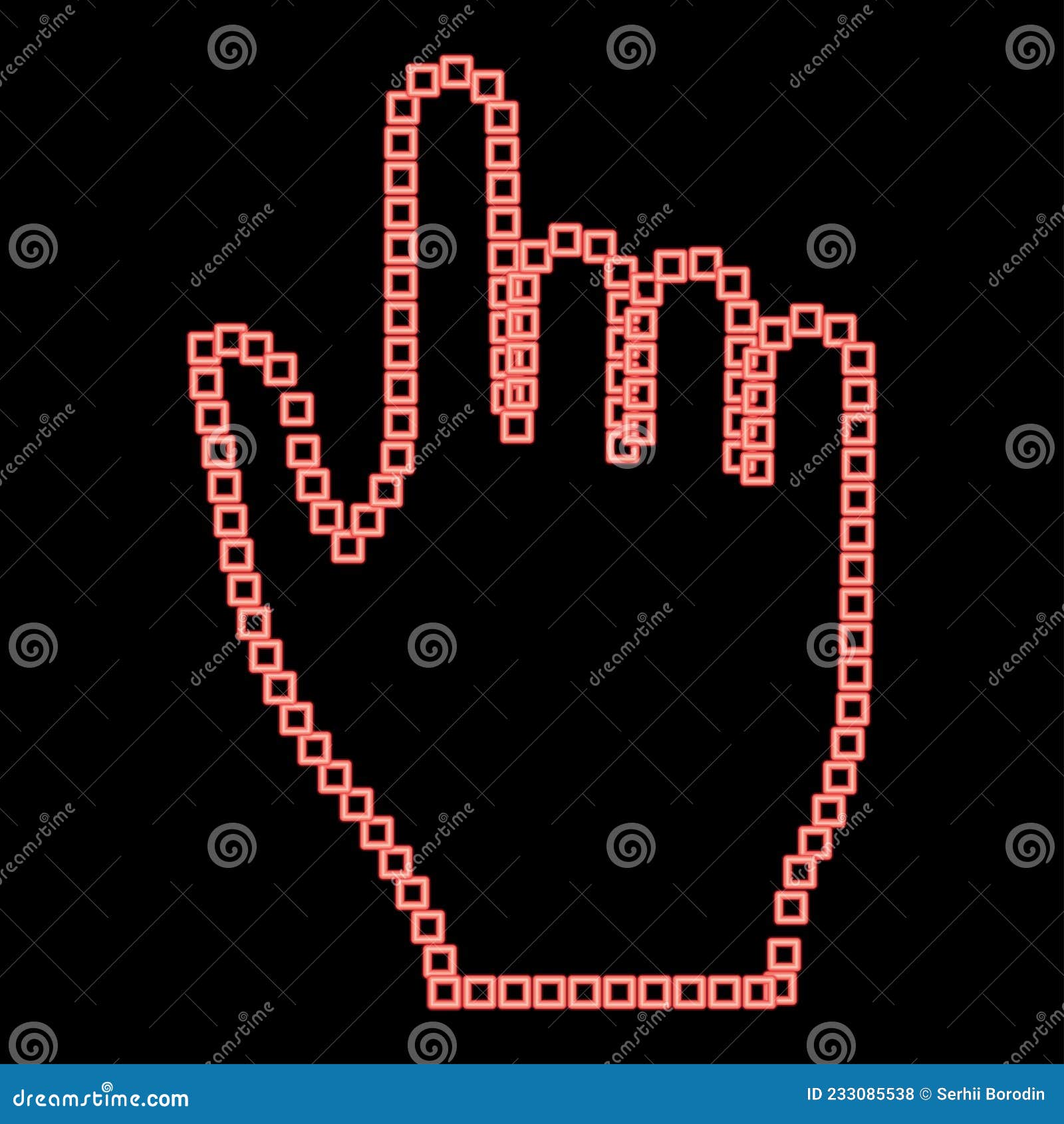 Neon Pixel Hand Red Color Vector Illustration Flat Style Image Stock ...