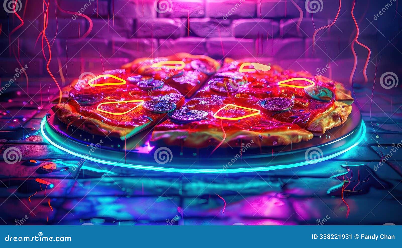 Neon Pizza with Glowing Lights Stock Illustration - Illustration of ...