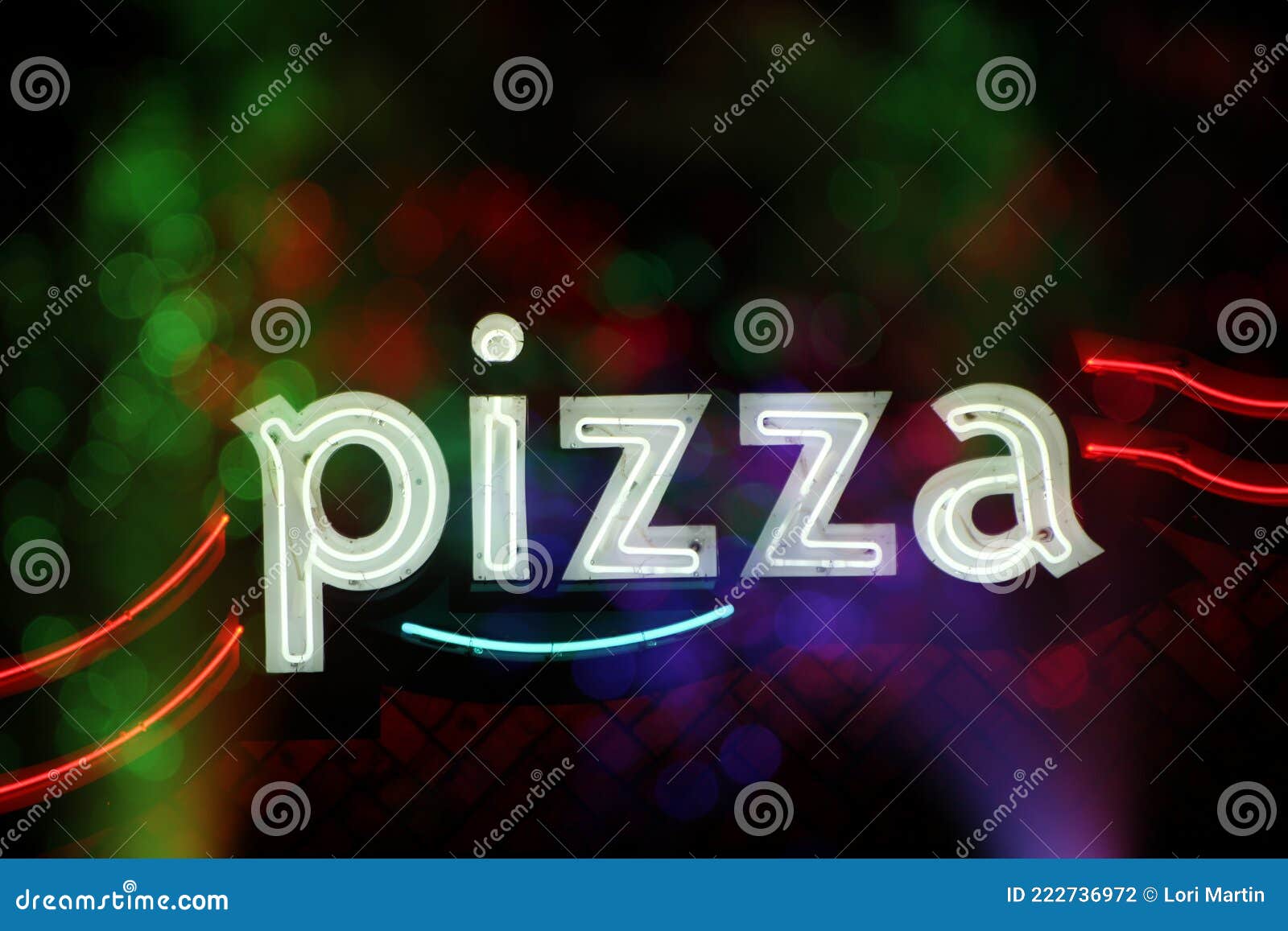 Neon Pizza Sign with Colorful Bokeh on Restaurant Stock Photo - Image ...