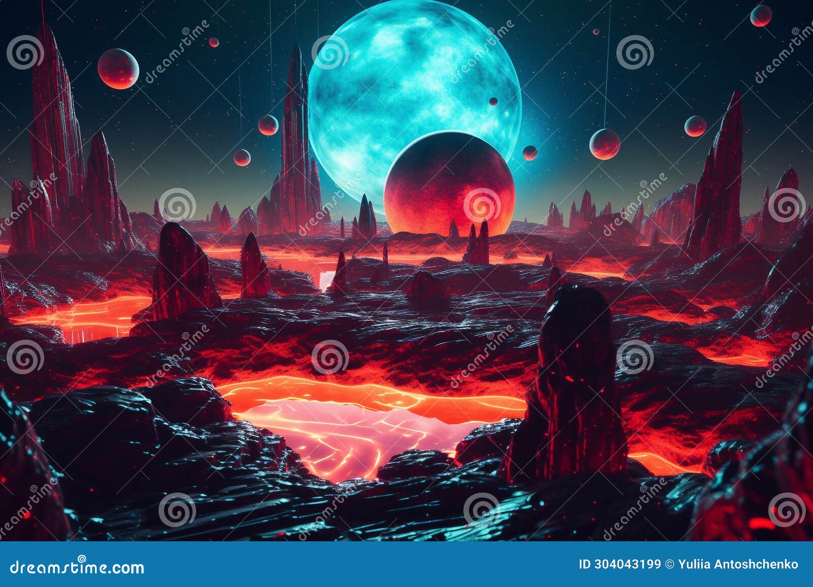 Neon Planets of Space. Fantastic Space. Planets of the Solar System ...