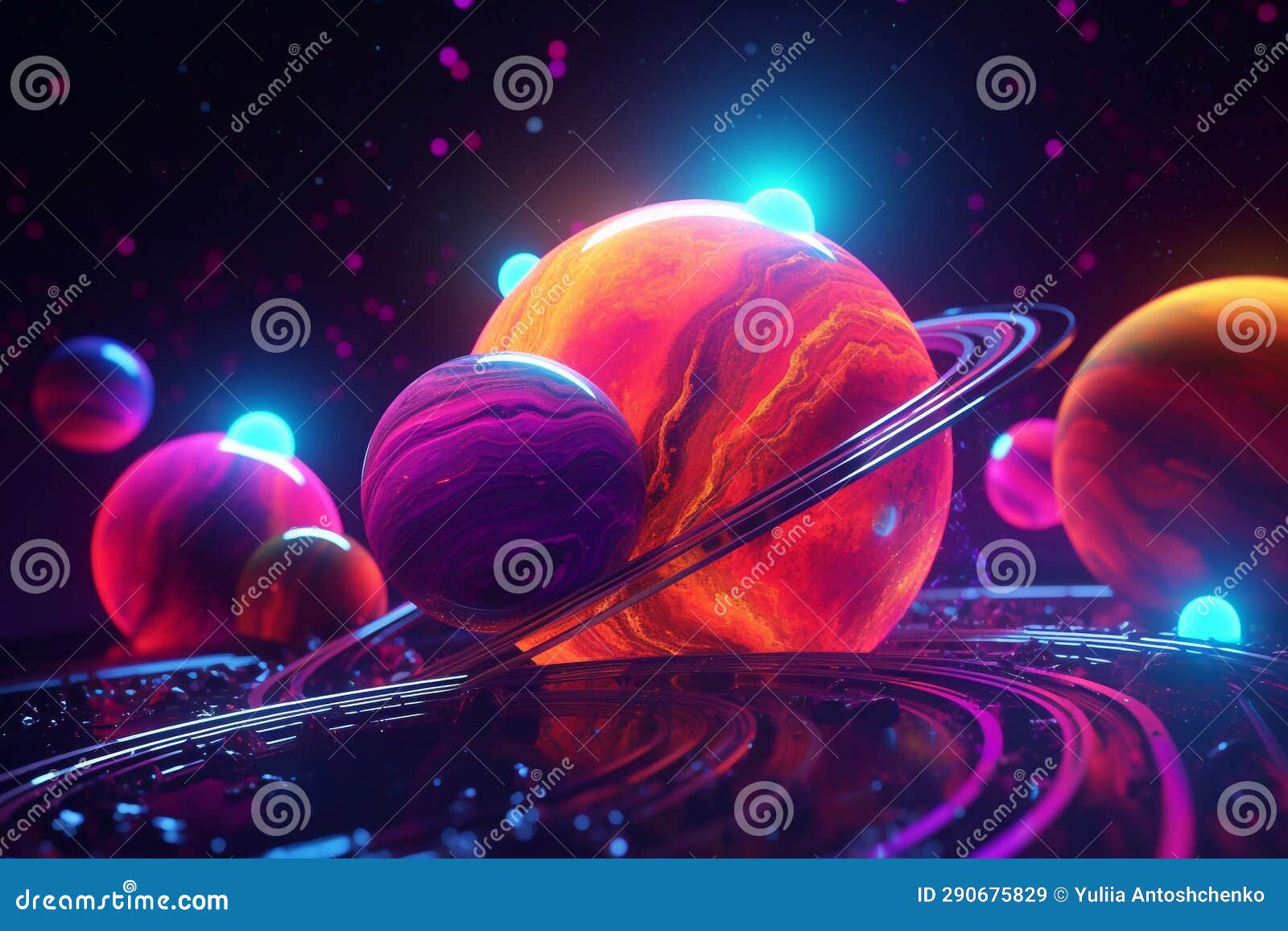Neon planets of space. stock illustration. Illustration of fantasy ...