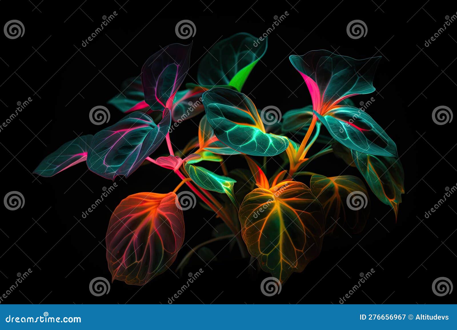 Neon Plant Against Black Background, with Pop of Color Stock Image ...