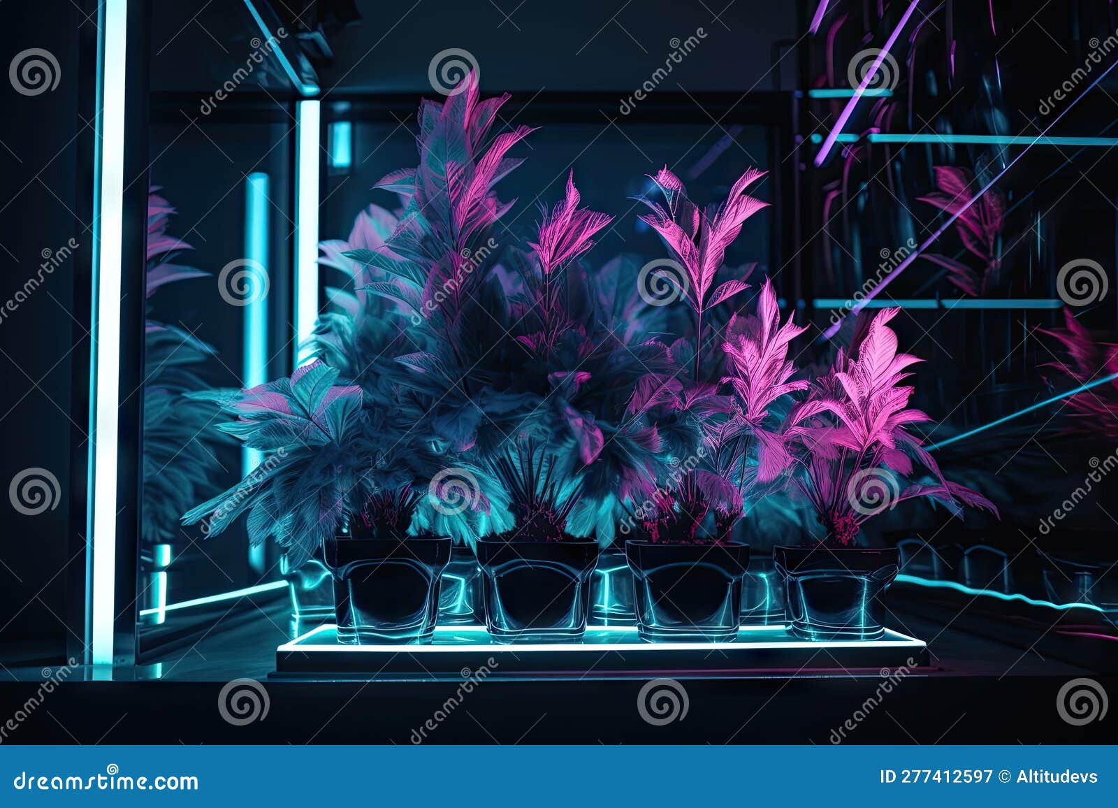 Neon Plant in Futuristic, High-tech Lab Setting Stock Image - Image of ...