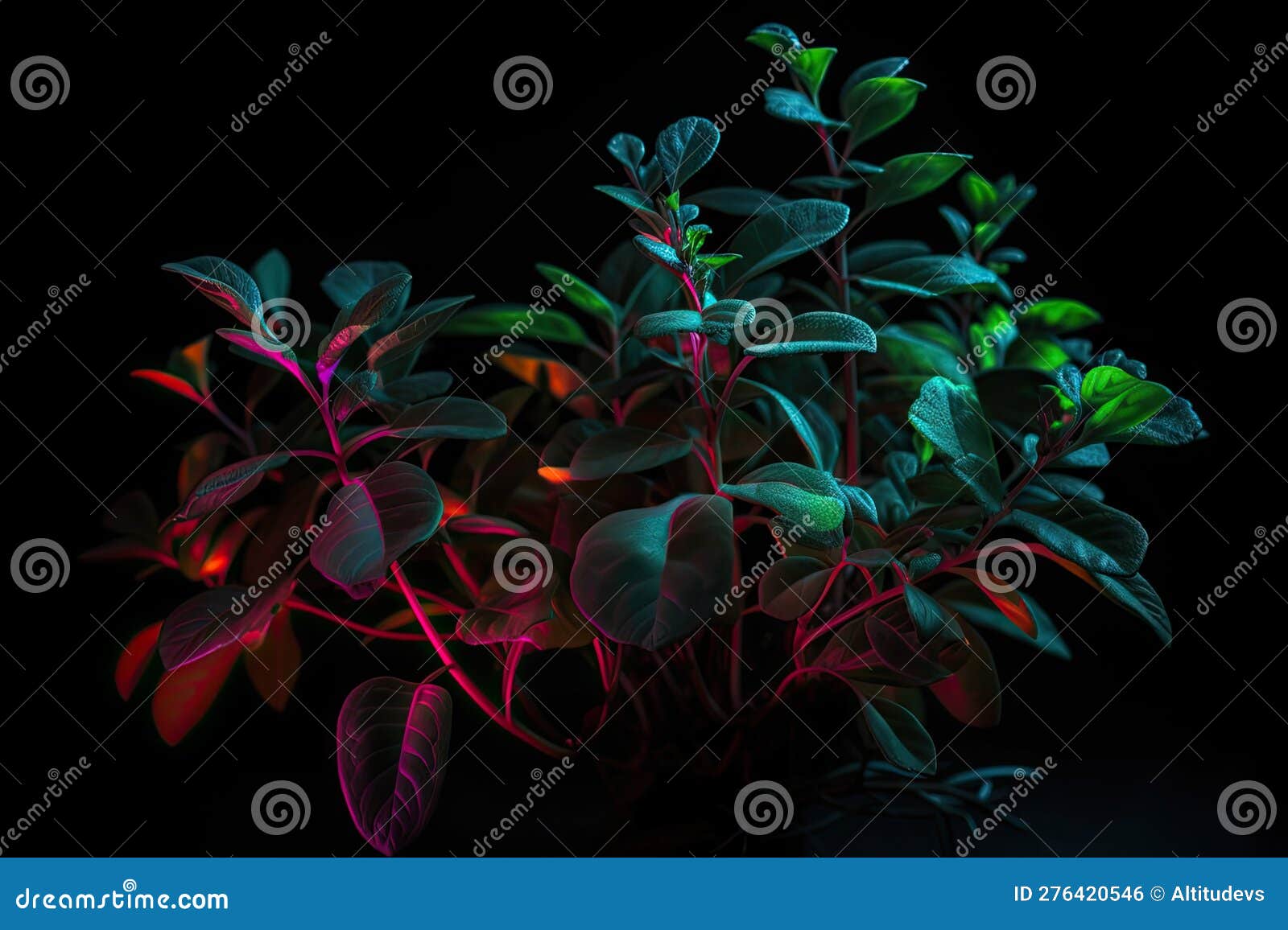 Neon Plant Growing in the Darkness of Night Sky Stock Illustration ...