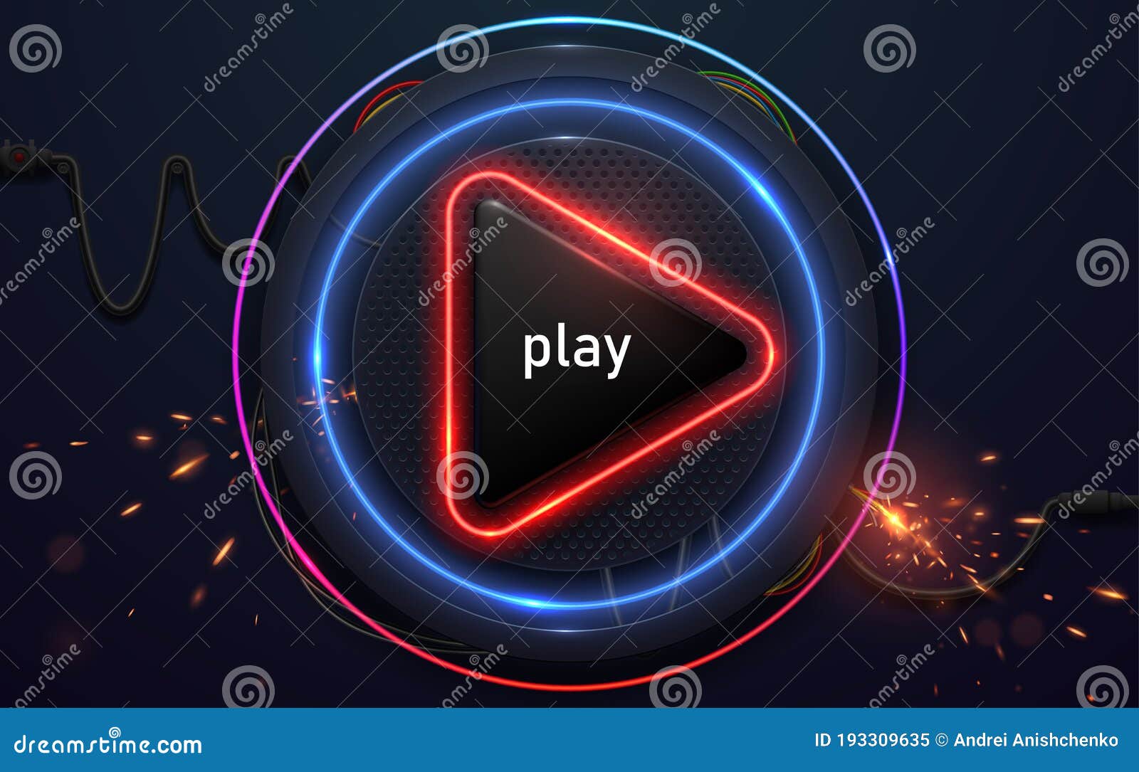 Neon Play Glossy Button with Spark Effect Stock Vector - Illustration ...
