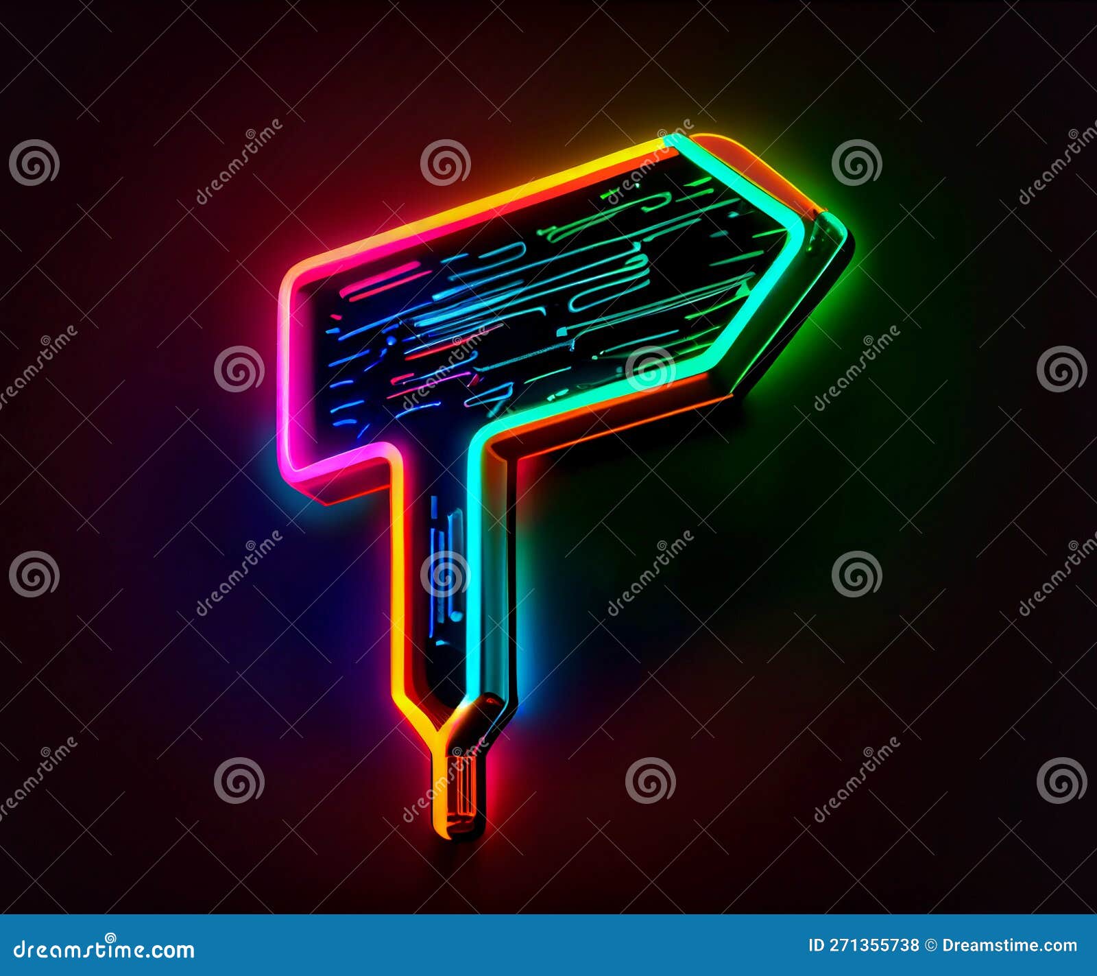 The Neon Pointer on a Dark Background Shows the Direction. Stock Photo ...