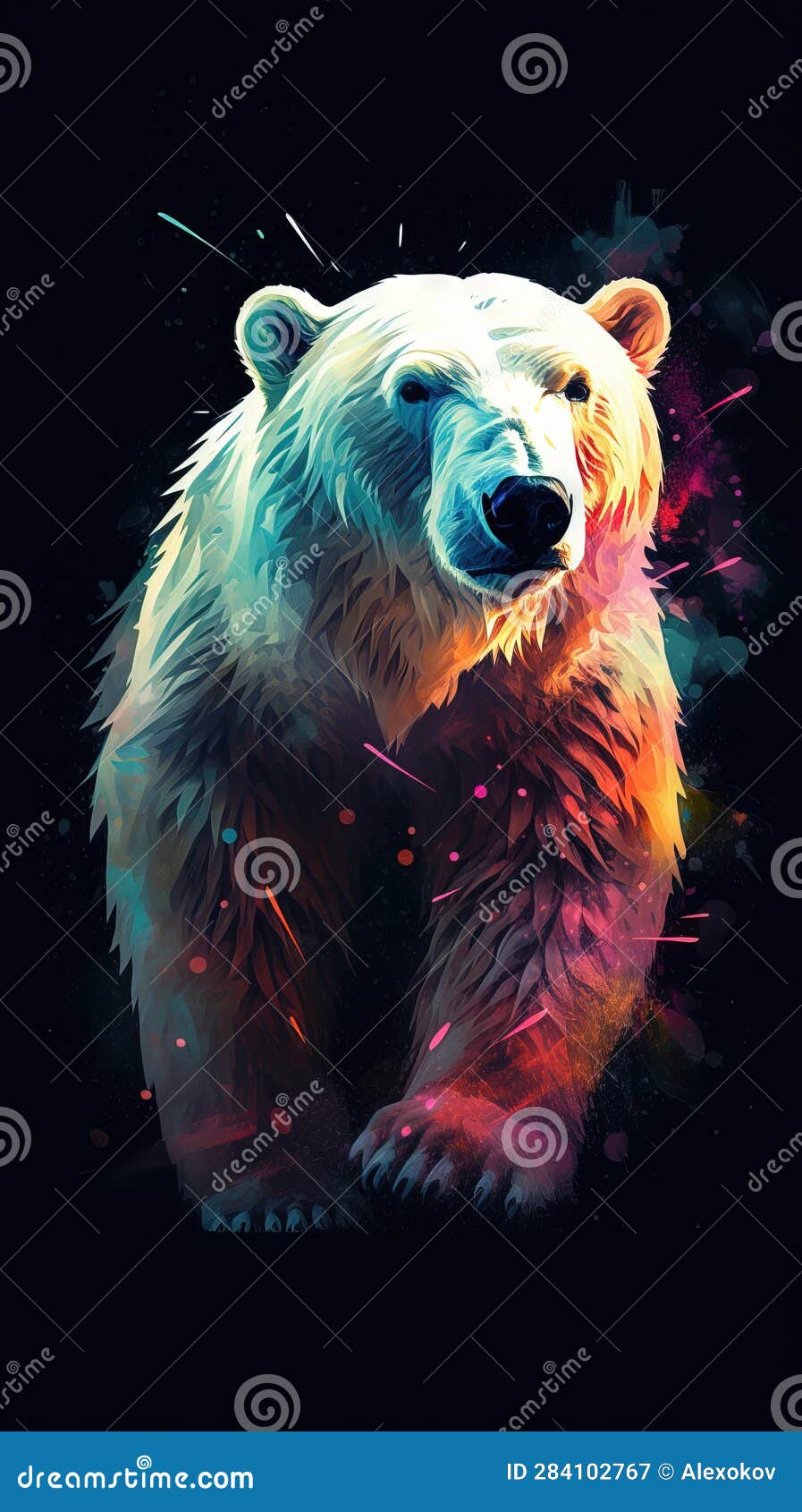 Neon Polar Bear on Dark Background. Generative AI Stock Illustration ...
