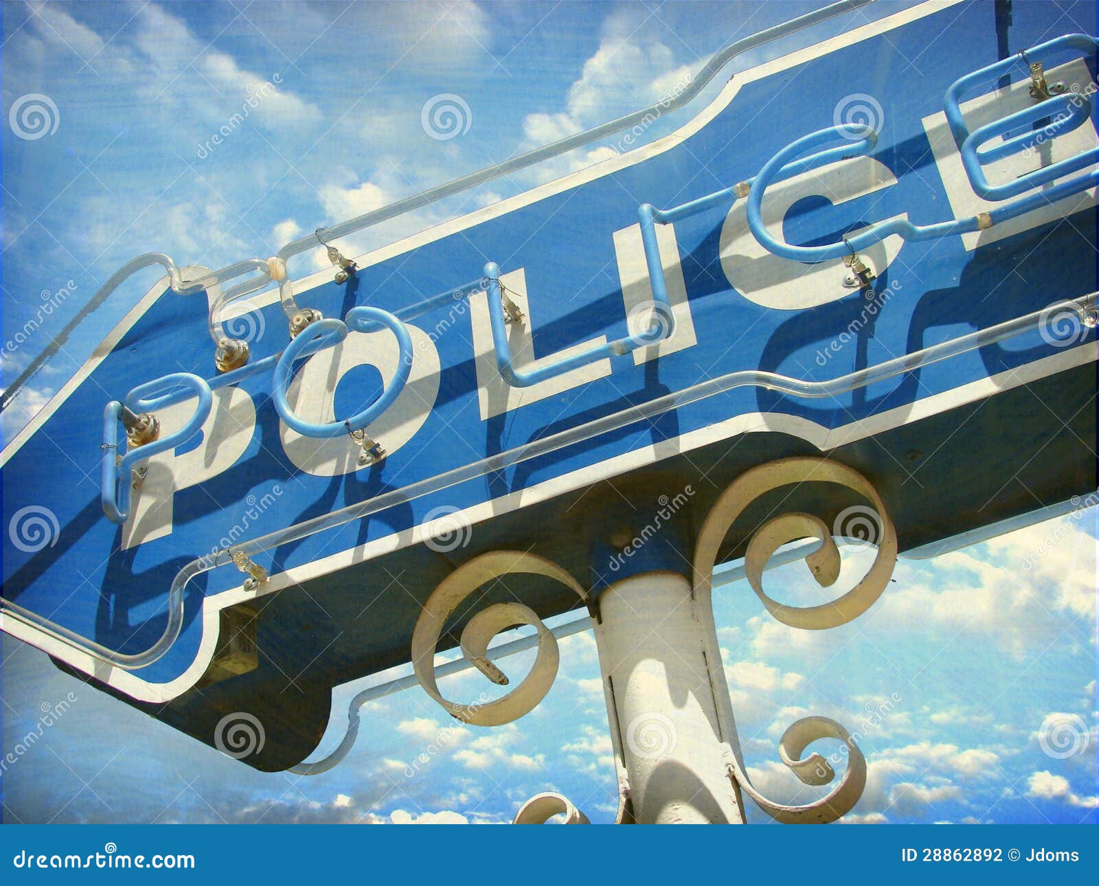 Neon police sign stock photo. Image of clouds, sign, pole - 28862892