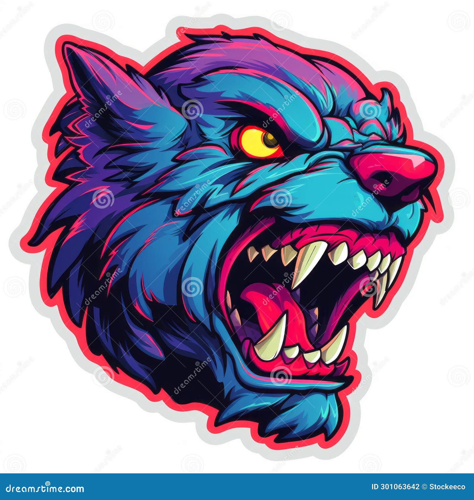 Neon Pop Wolf Head: a Vibrant and Intense Expression of Wildness Stock ...