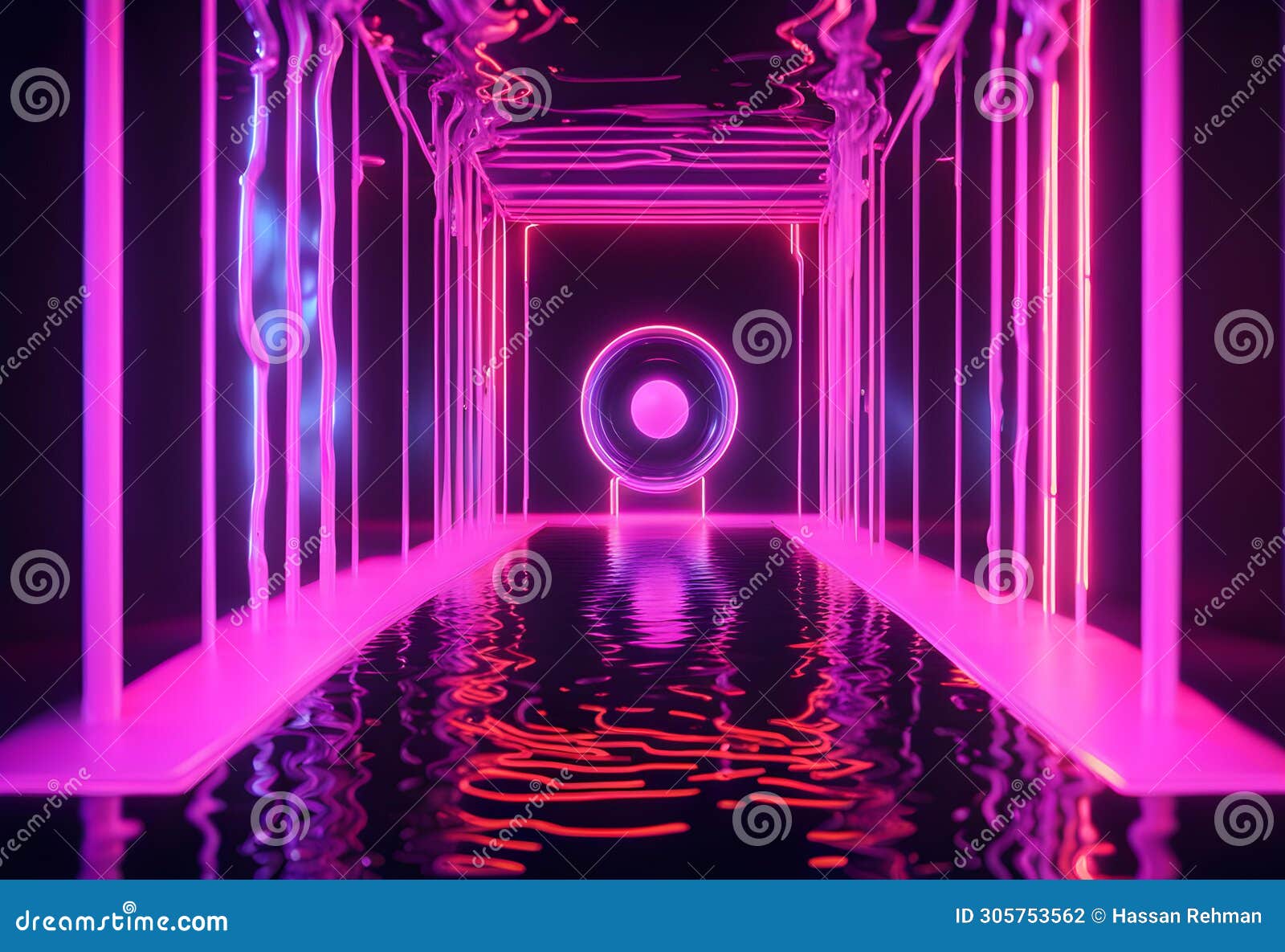 Neon Portal Reflecting in the Liquid Surface Stock Photo - Image of ...
