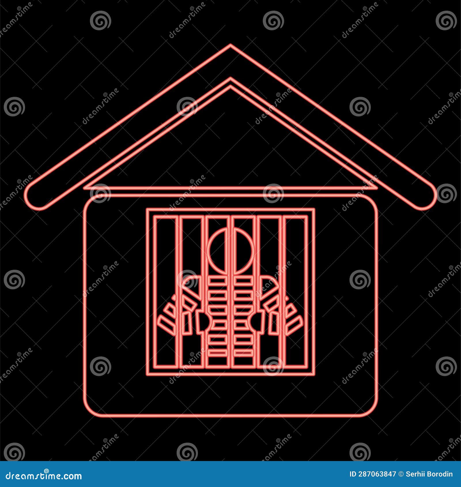 Neon Prisoner in Prison Building Red Color Vector Illustration Image ...