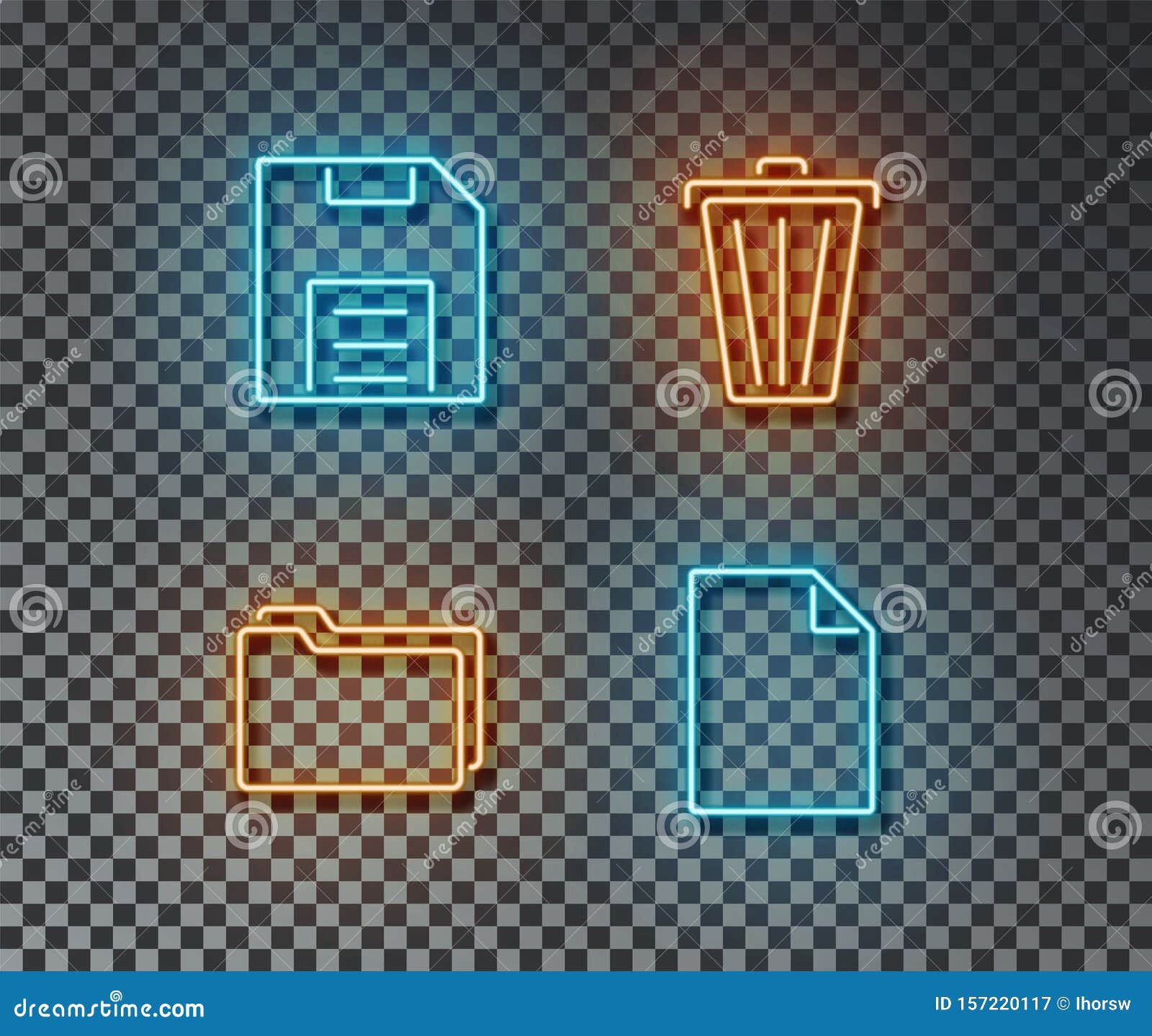 Neon Program Interface Signs Vector Isolated on Brick Wall. Save ...