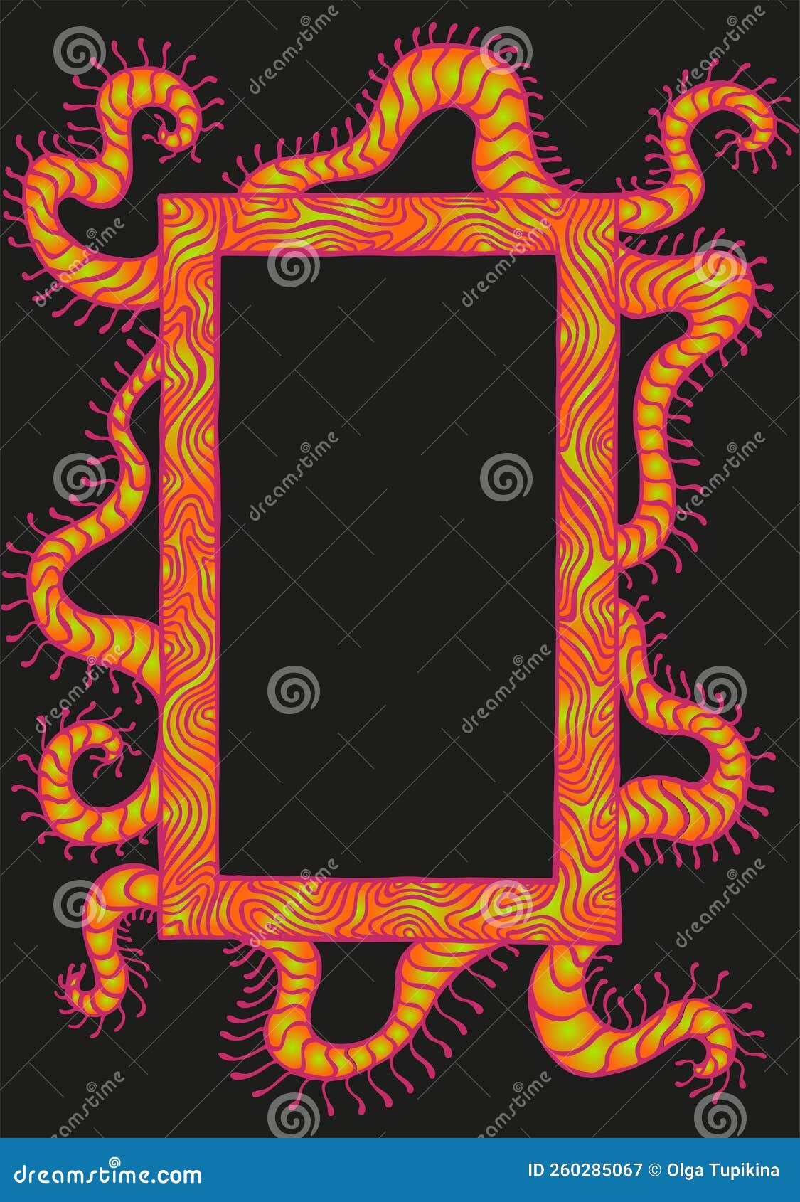 Neon Psychedelic Doodle Style Frame. Pattern Isolated. Surreal Abstract ...