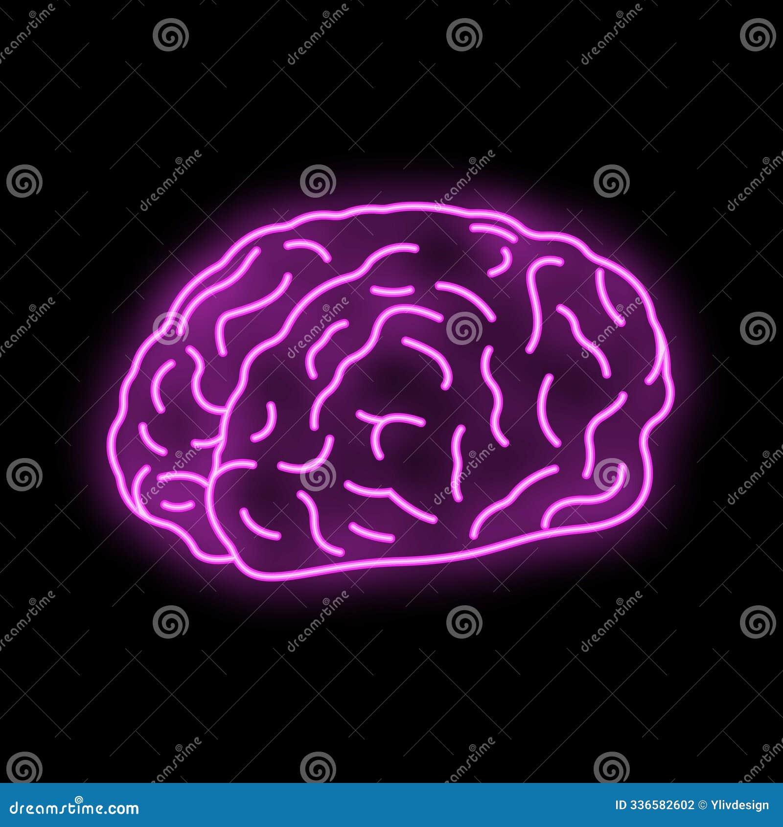 Neon Purple Brain Glowing on Black Background Stock Illustration ...