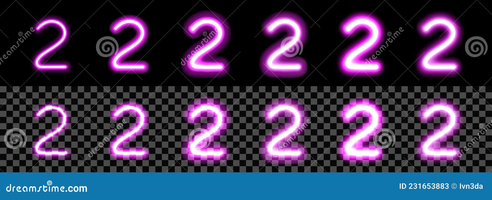 Neon Purple Glowing Number 2 on Black Background. Digit Two with ...