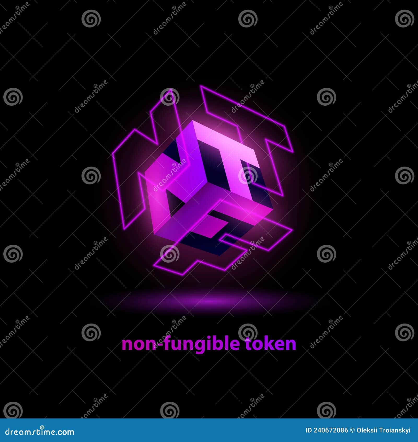 Neon Purple NFT Text Icon. NFT Abbreviation on the Faces of a 3D Cube ...
