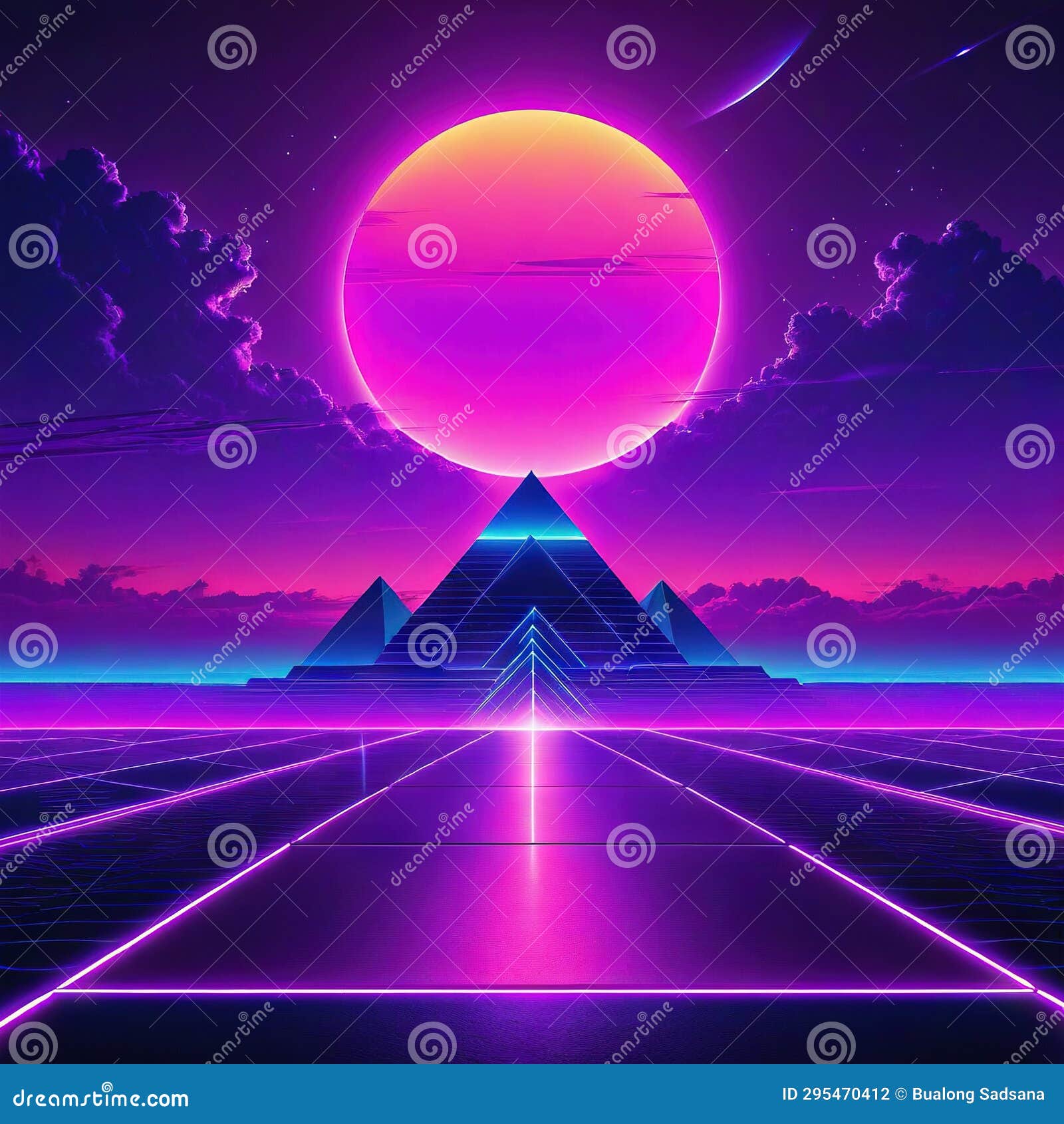 Neon Purple Sunset Forms Backdrop of this the Illustration Features ...